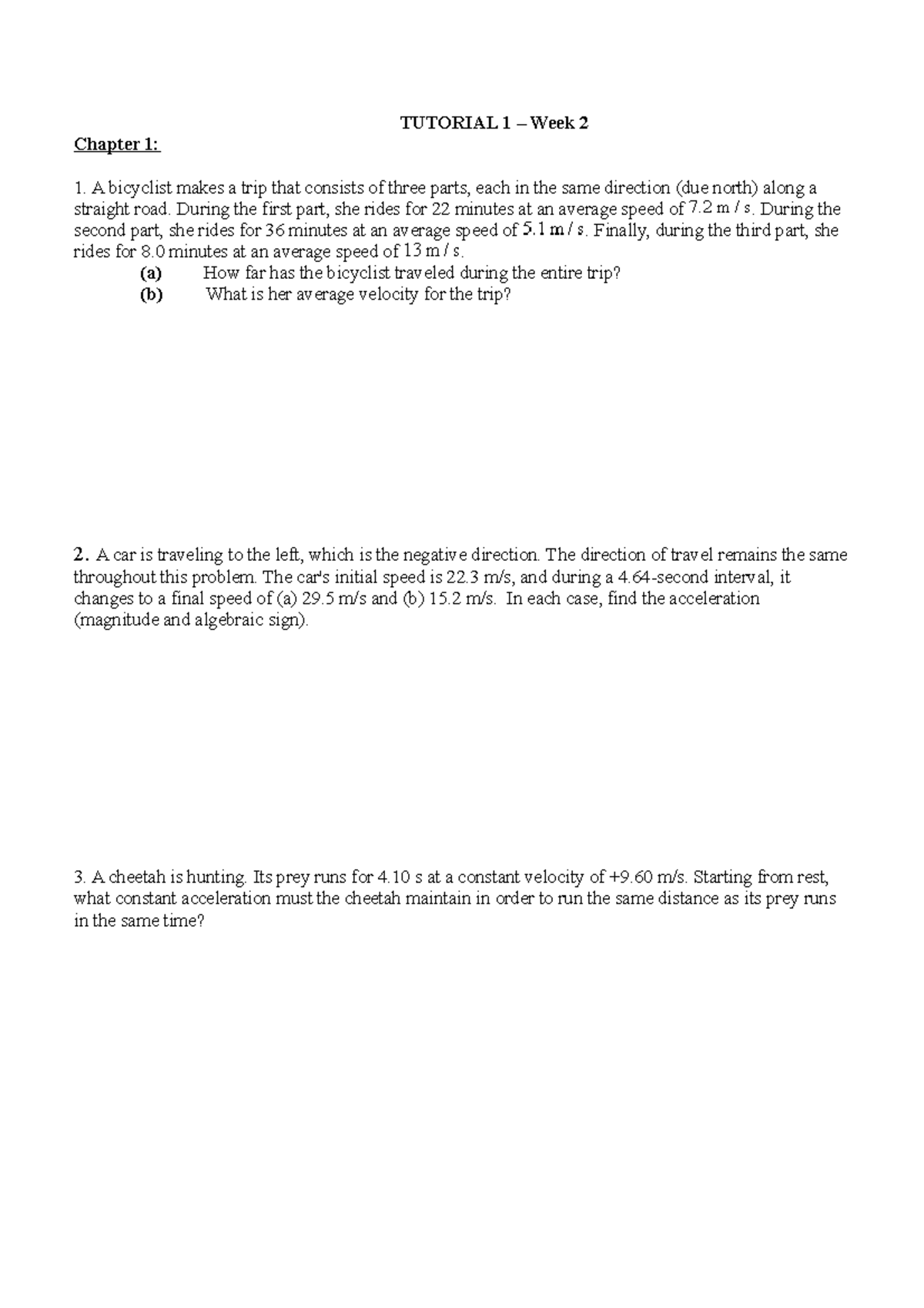 Tutorial Week 2 Kinematics - PHYS - MQ - Studocu