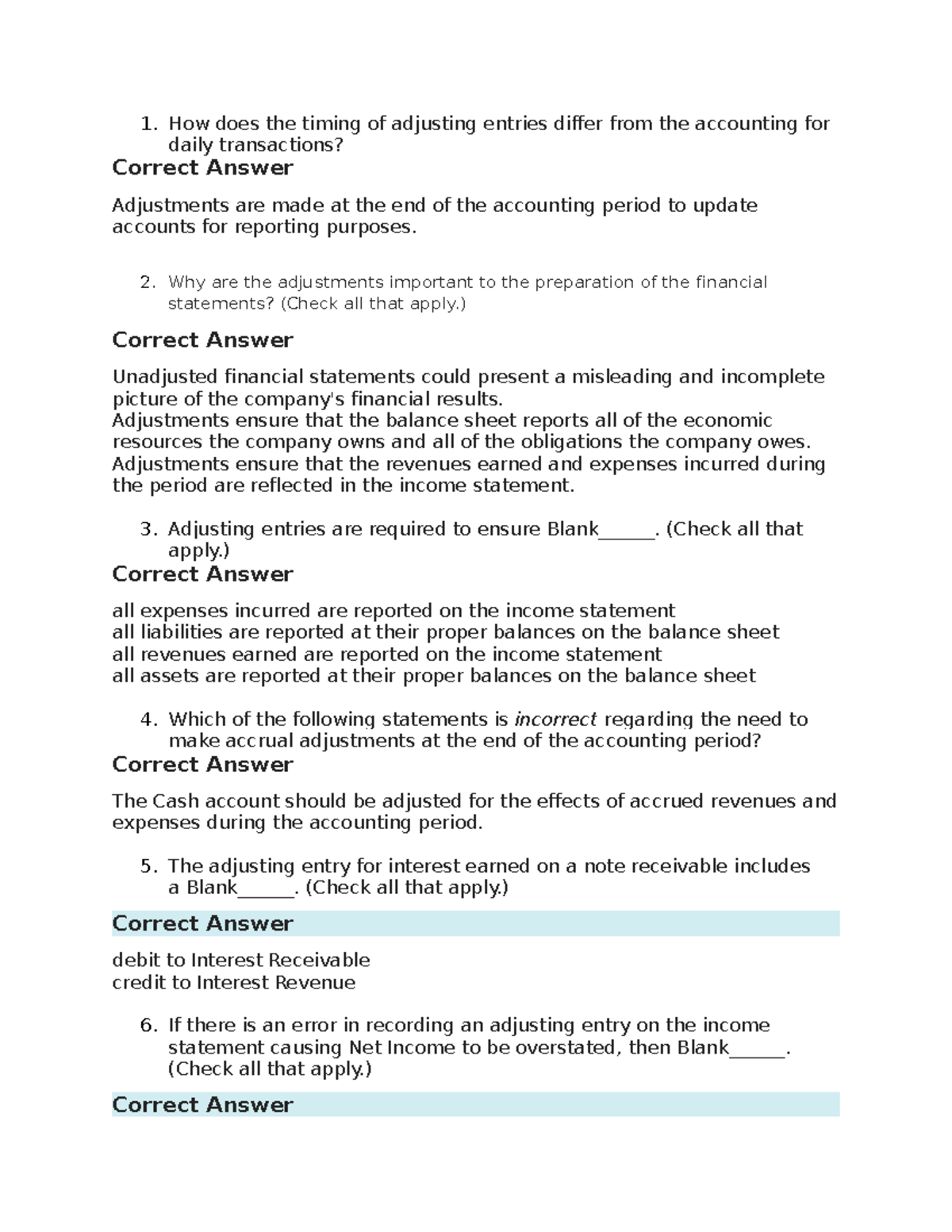 Ch4 - practice - 1. How does the timing of adjusting entries differ ...
