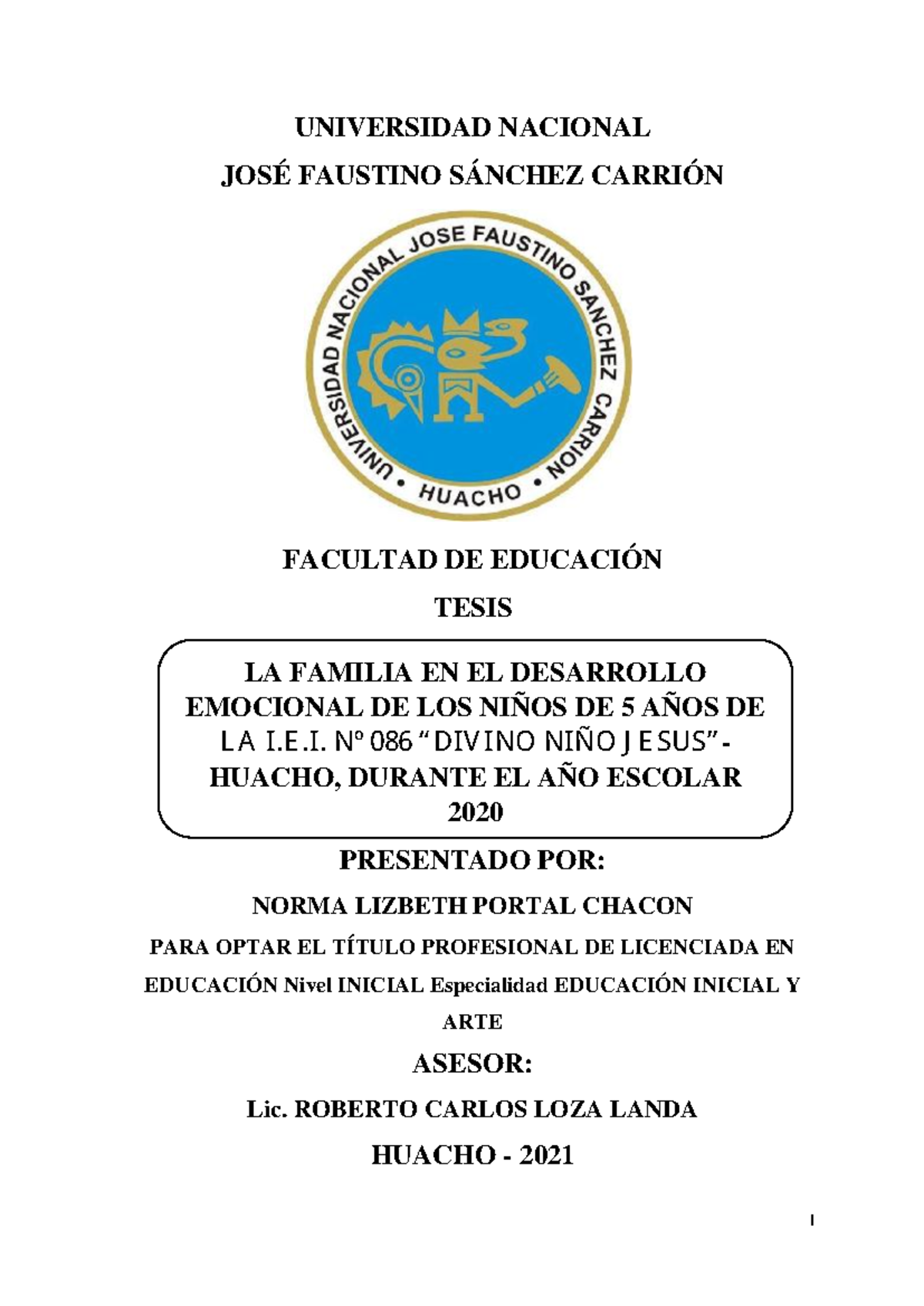 Norma Lizbeth Portal Chacon - I UNIVERSIDAD NACIONAL JOSÉ FAUSTINO ...