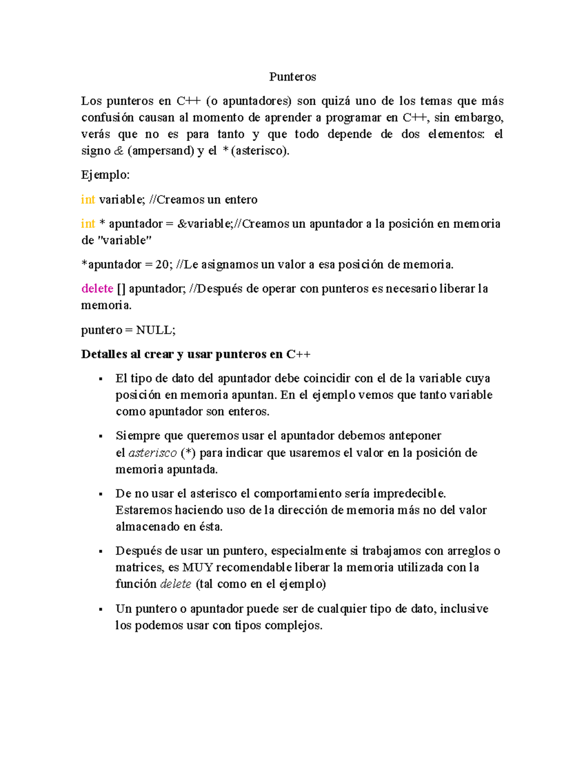Pointers - Resumen de punteros en programación - Punteros Los punteros ...