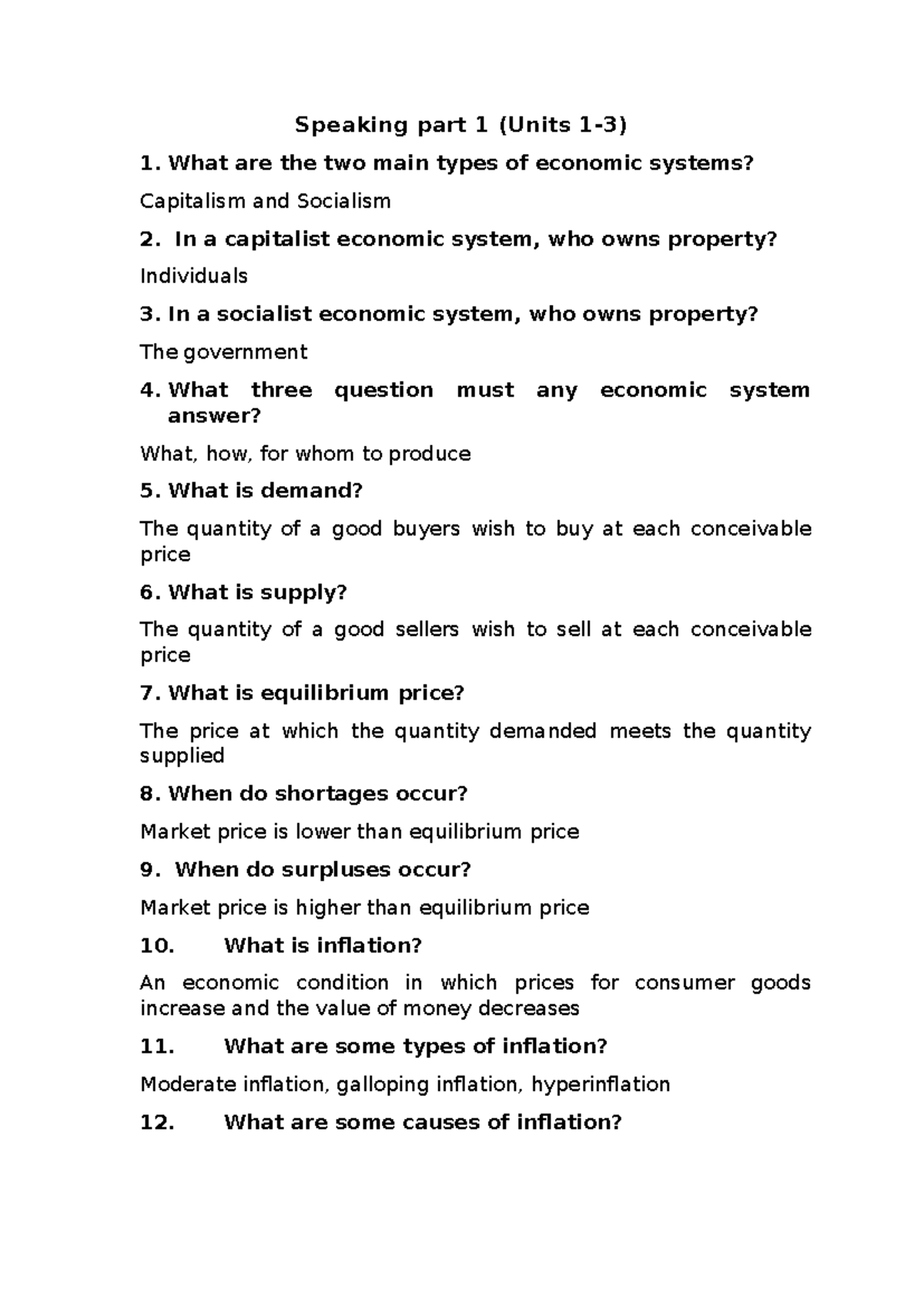 Speaking part 1 - What are the two main types of economic systems ...