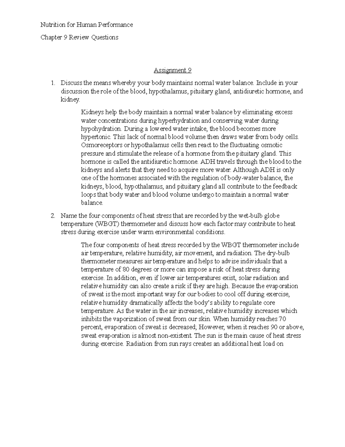 Chapter 9 Assignment (Nutrition) - Nutrition for Human Performance ...