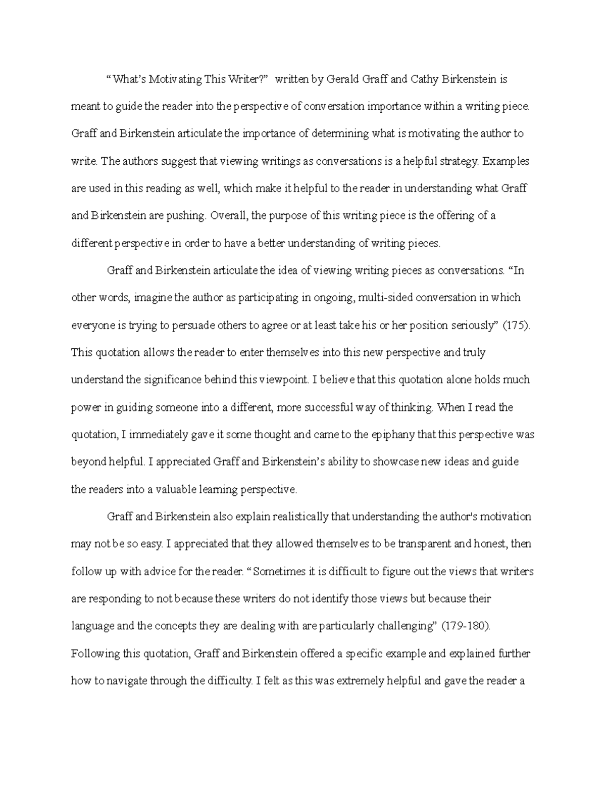 SR One Graff Birkenstein - “What’s Motivating This Writer?” written by ...