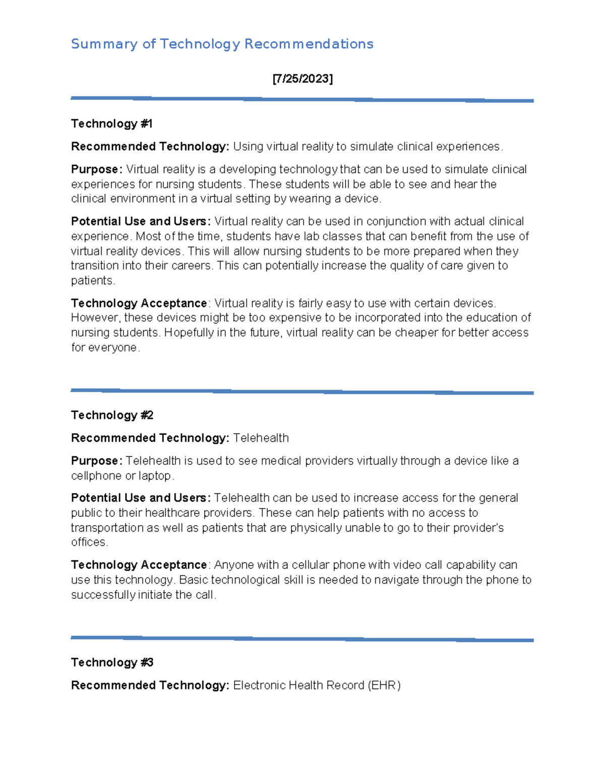 Technology Summary - Summary of Technology Recommendations [7/25/2023 ...