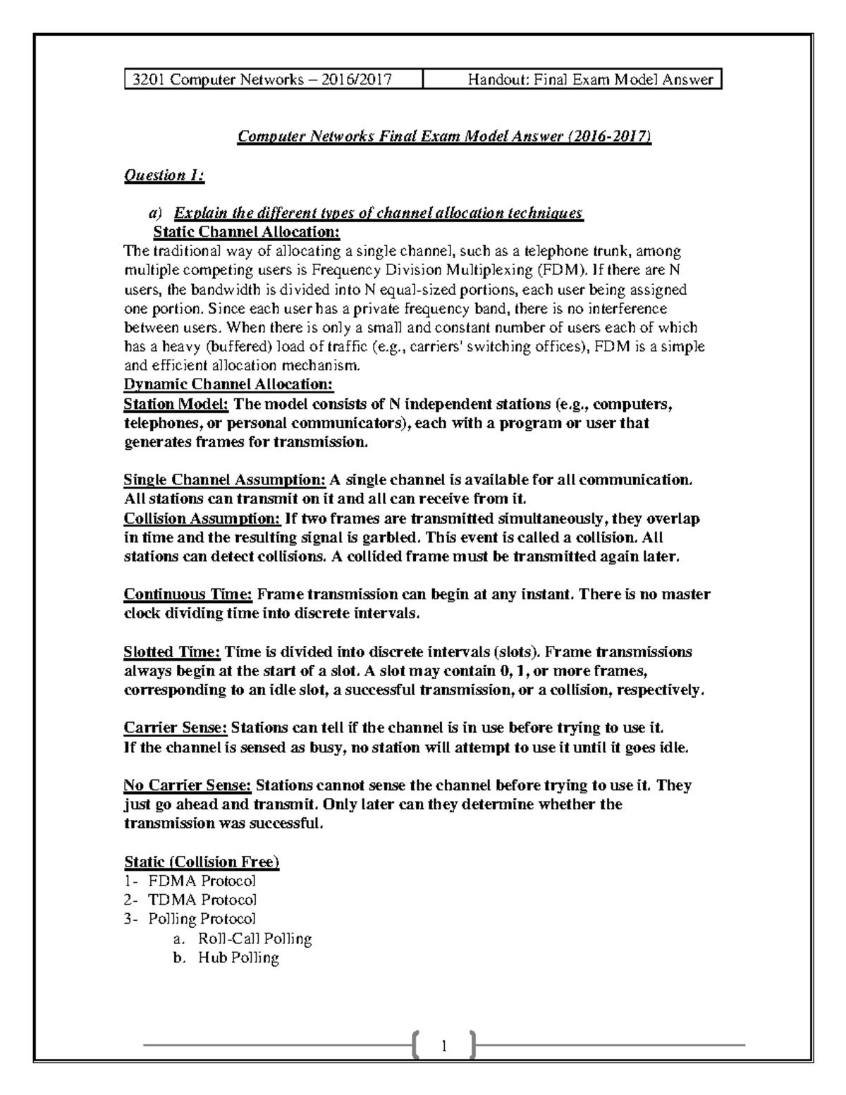 Computer Networks Final Exam Model Answer 2016 2017 - Computer Networks Final Exam Model Answer ...