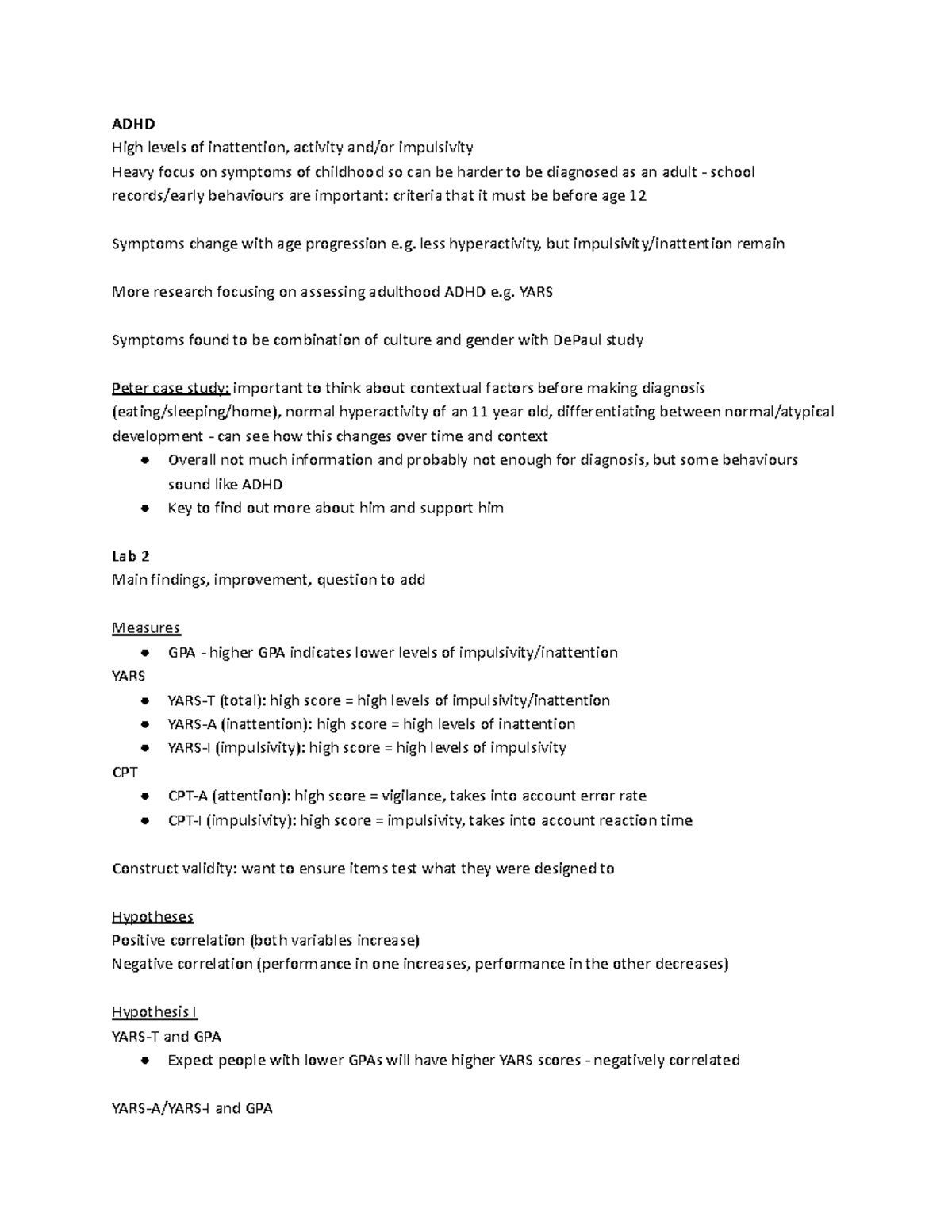 Adhd - lab 2 psyc203 - ADHD High levels of inattention, activity and/or ...