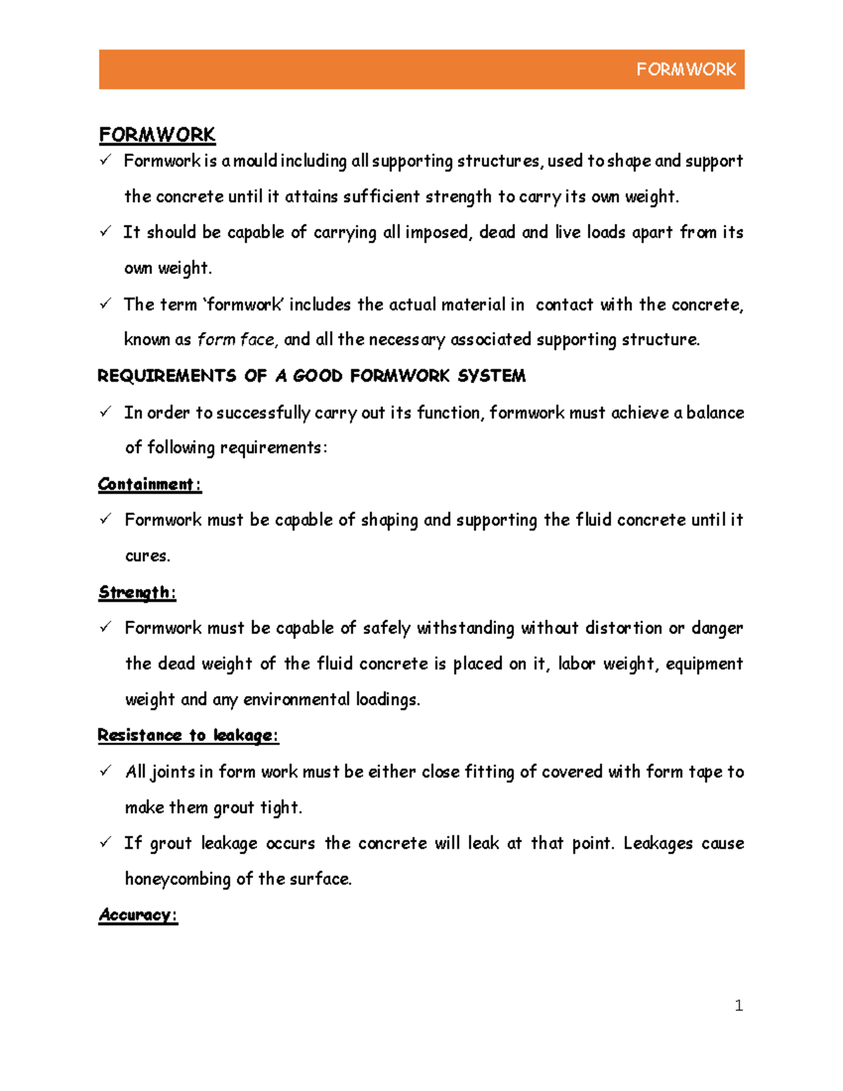 Formwork-1 - FORMWORK Formwork is a mould including all supporting ...