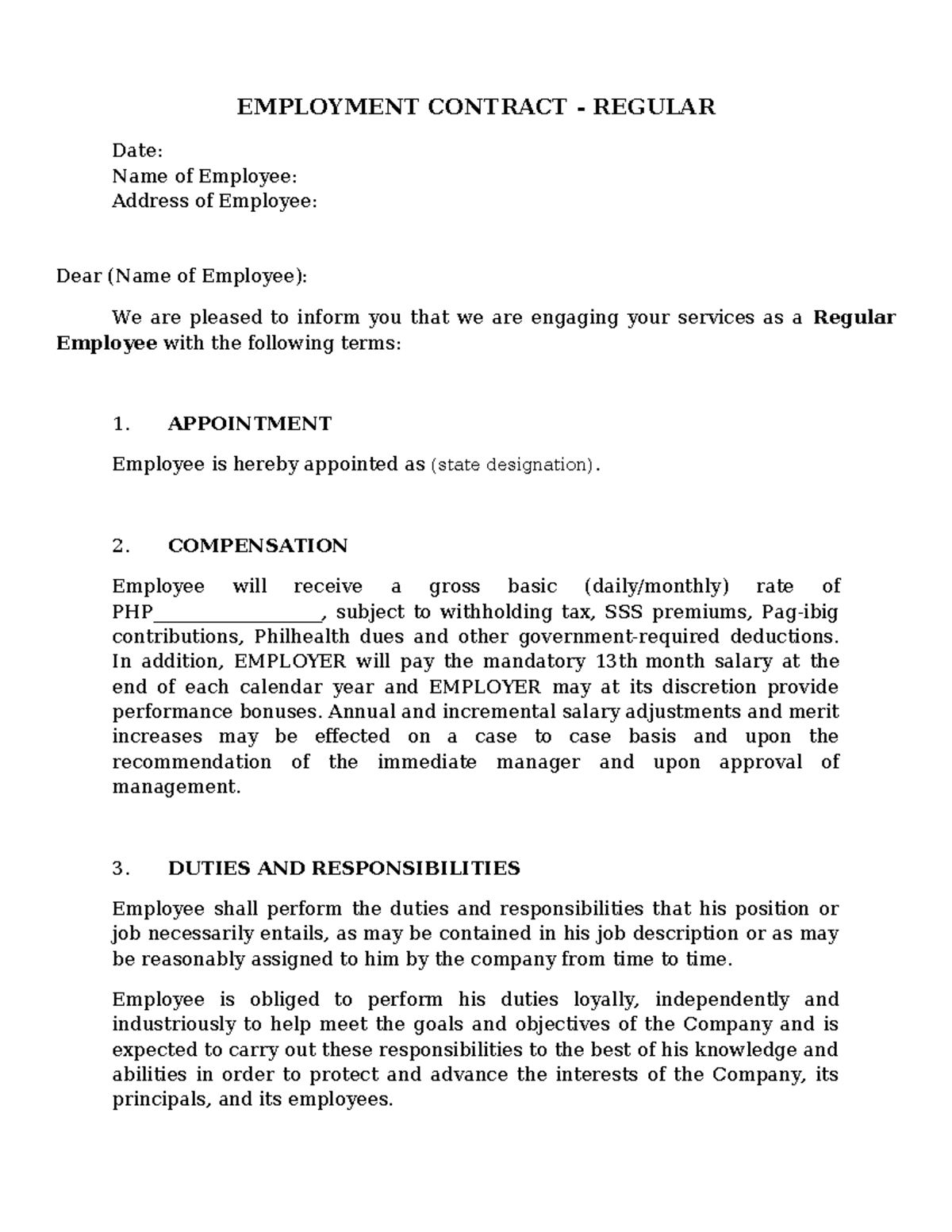 436468942 Sample Regular Employment Contract - EMPLOYMENT CONTRACT ...