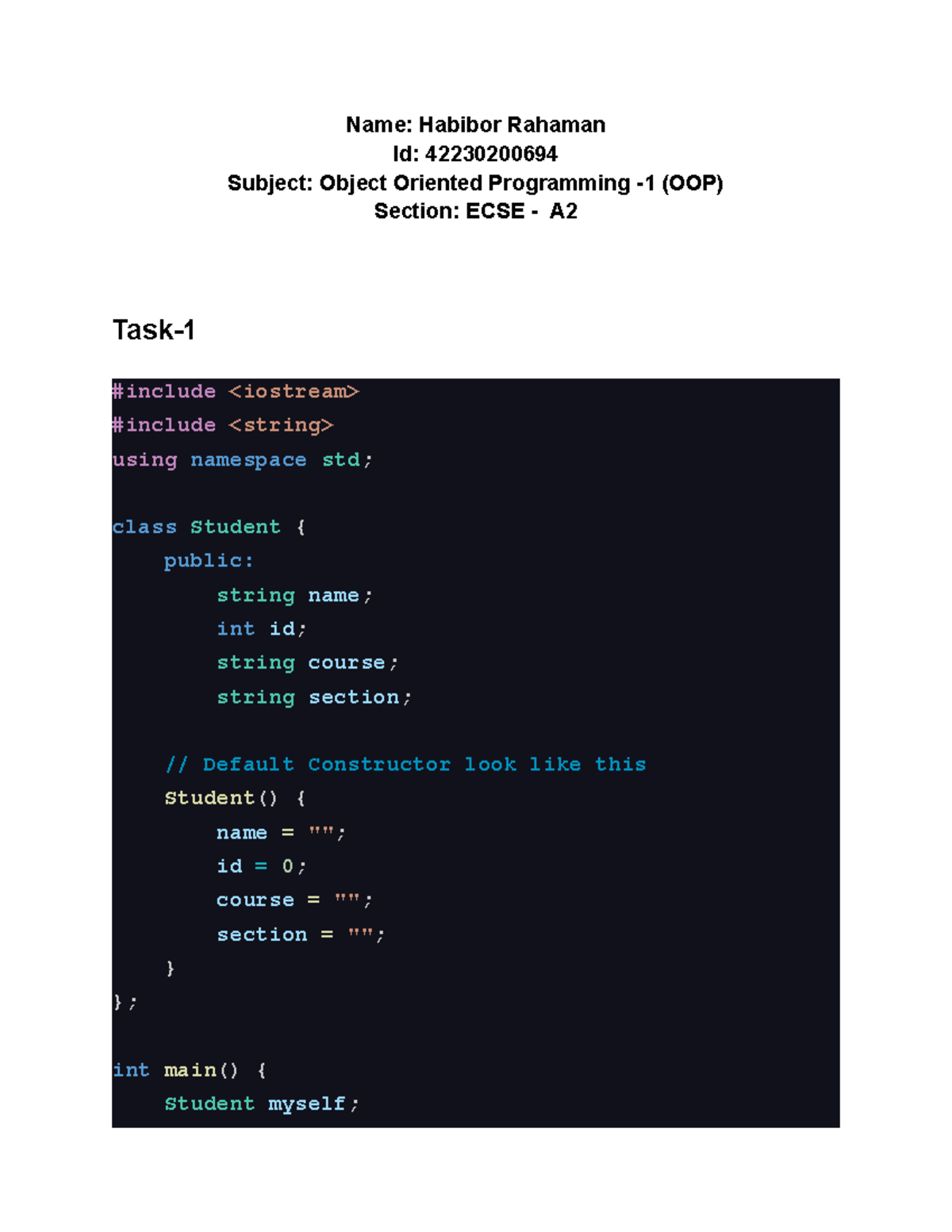 Lab 2 - ok this eee assignment of this year - Name: Habibor Rahaman Id ...