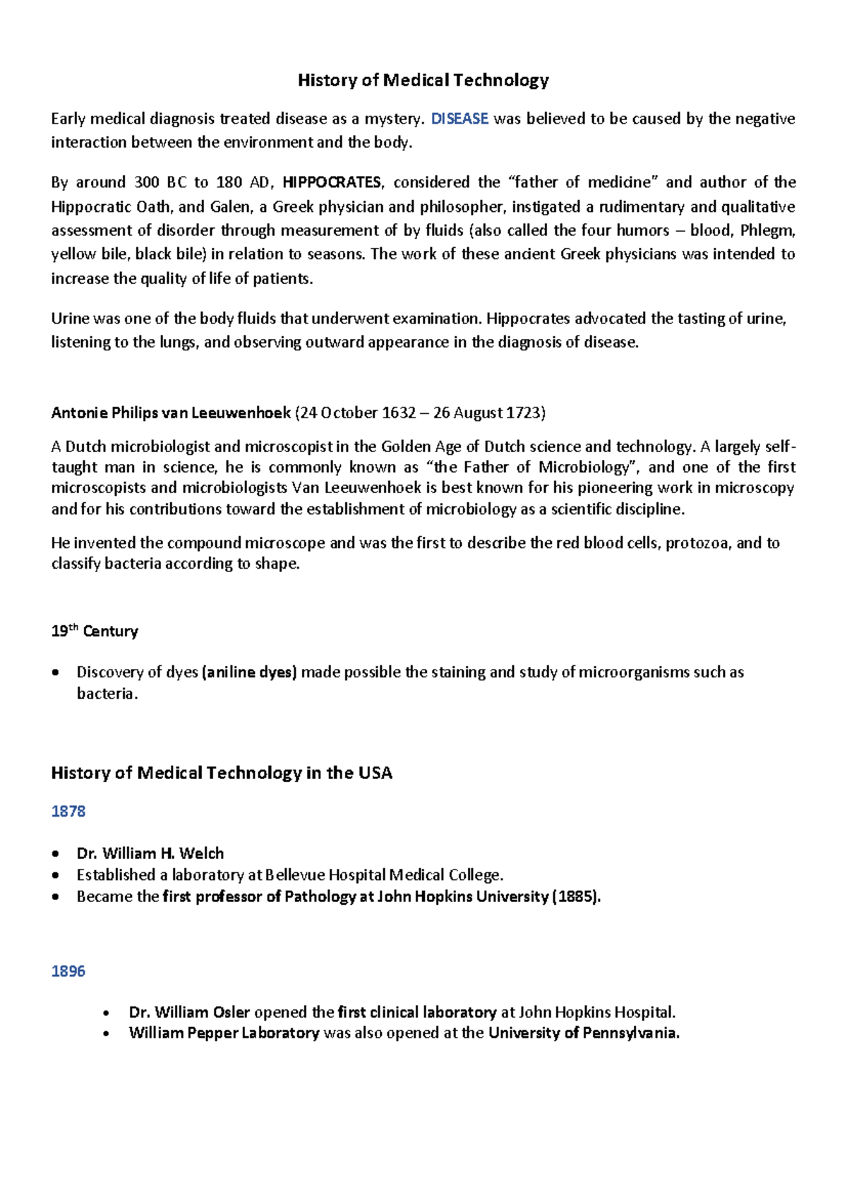 Prelim - Answers to Lab Manual - History of Medical Technology Early ...