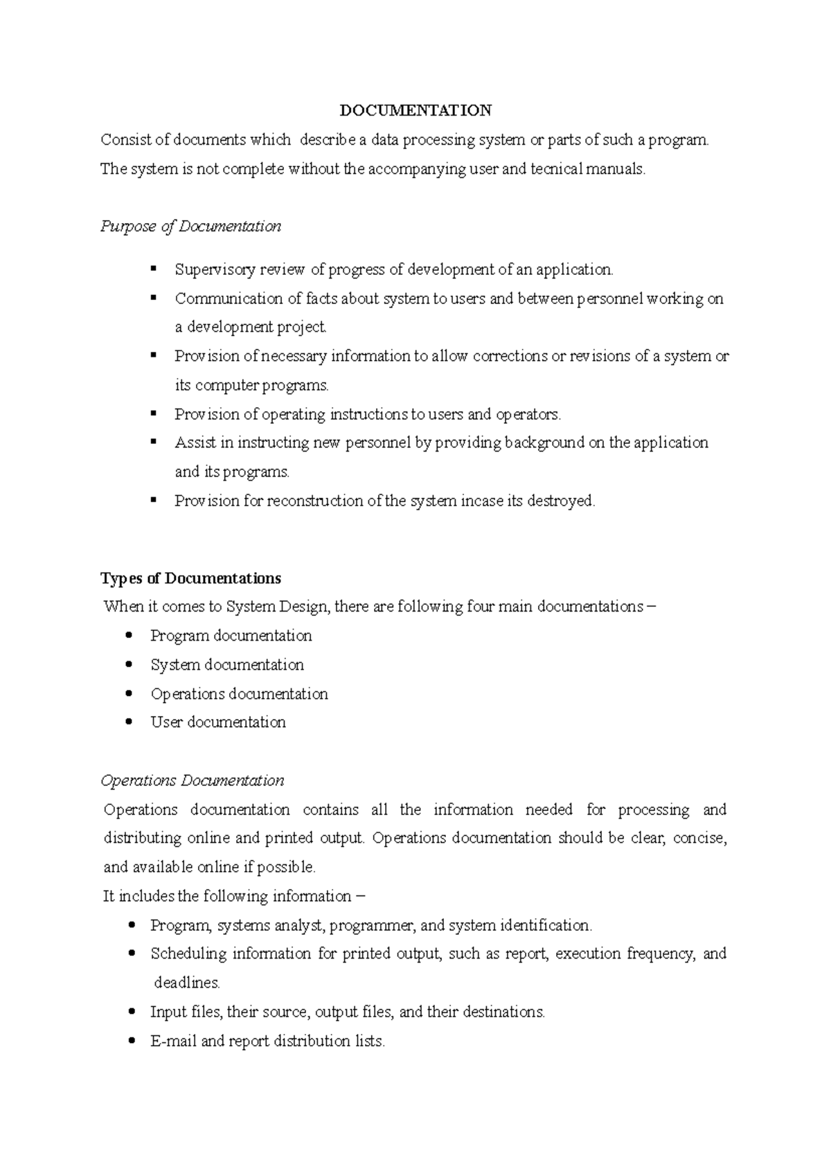 Documentation - system design and implementation lecture notes ...