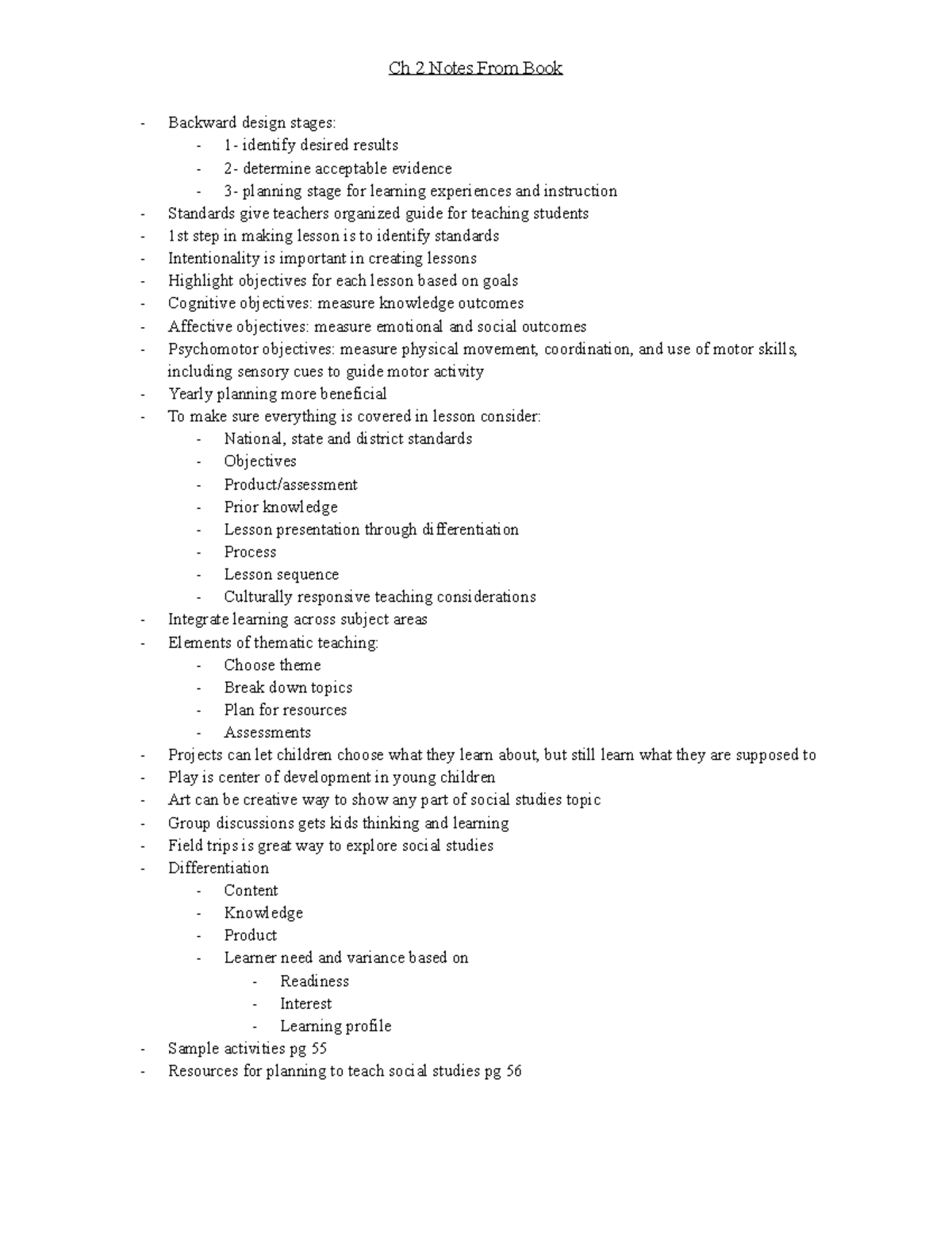 Ch 2 Notes - Mary Couillard - Ch 2 Notes From Book Backward design ...