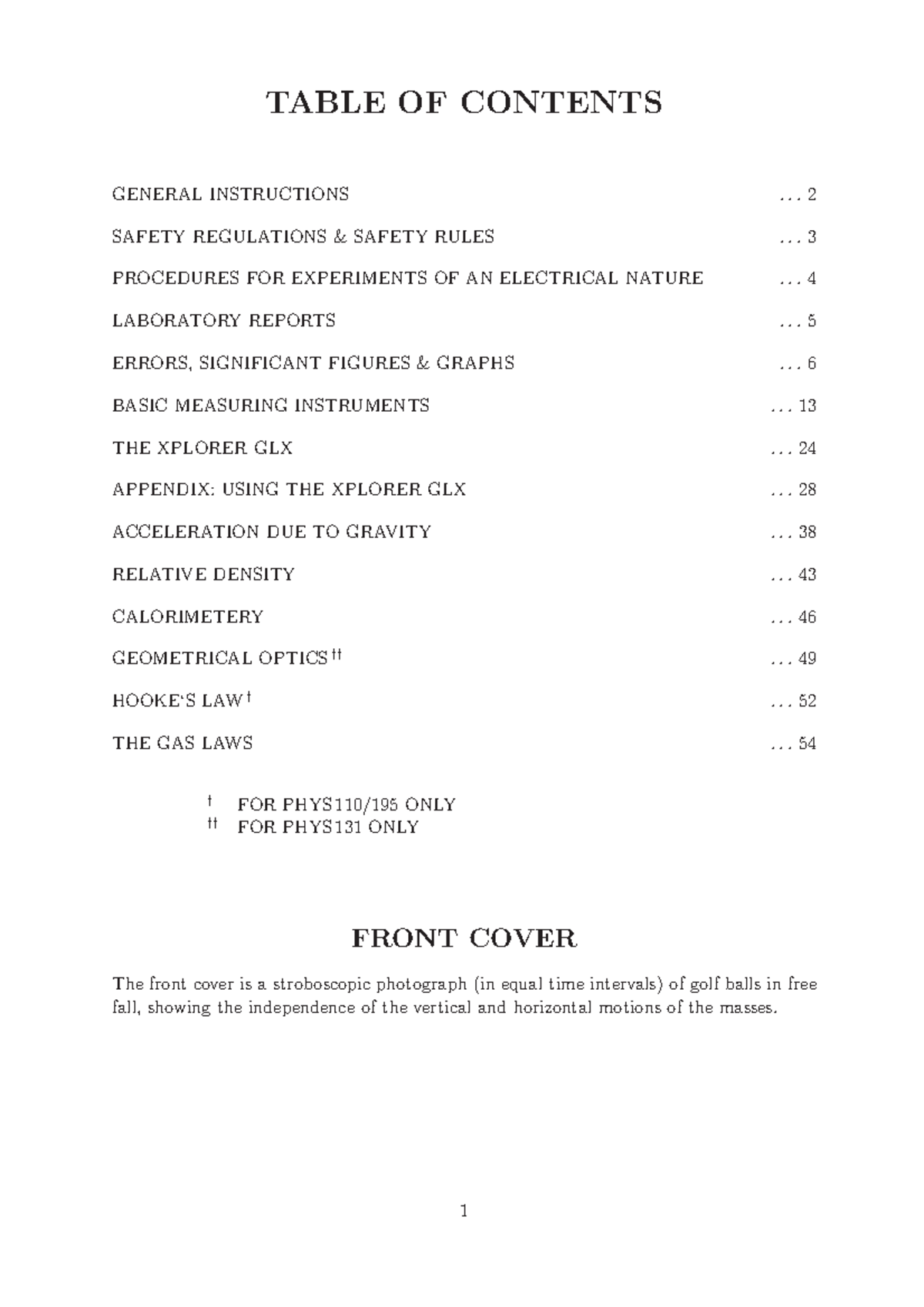 Prac Manual - TABLE OF CONTENTS GENERAL INSTRUCTIONS... 2 SAFETY ...