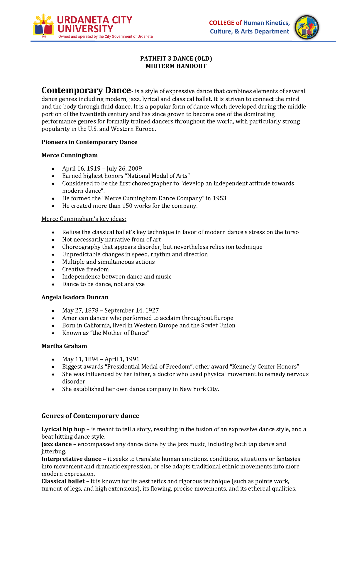 Pathfit 3 Dance Midterm Handouts - Owned and operated by the City ...
