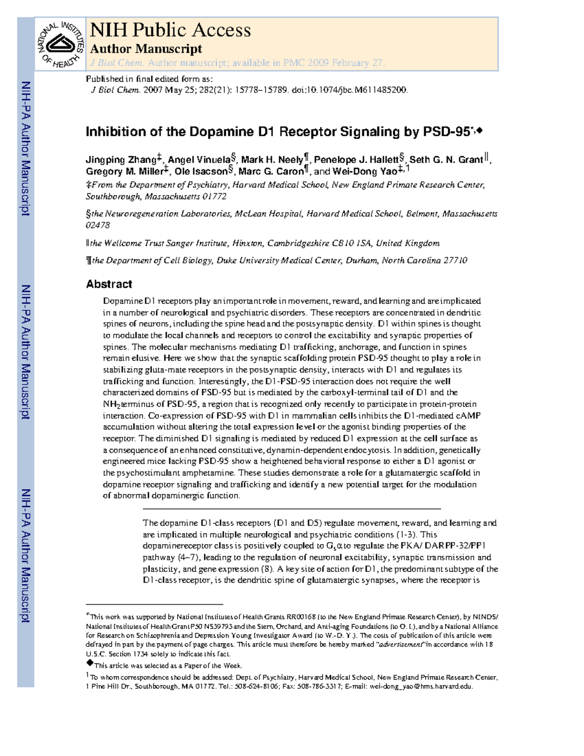PSD-95 Y D1 - GEN Y ADICCION - Inhibition of the Dopamine D1 Receptor ...