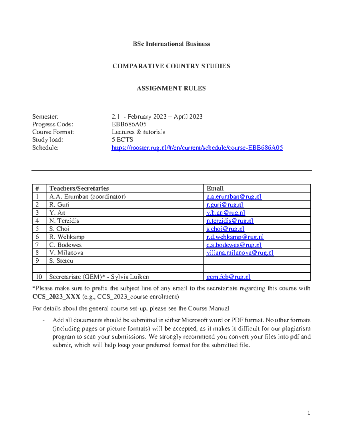 Assignment Rules - CCS2023 - BSc International Business COMPARATIVE ...