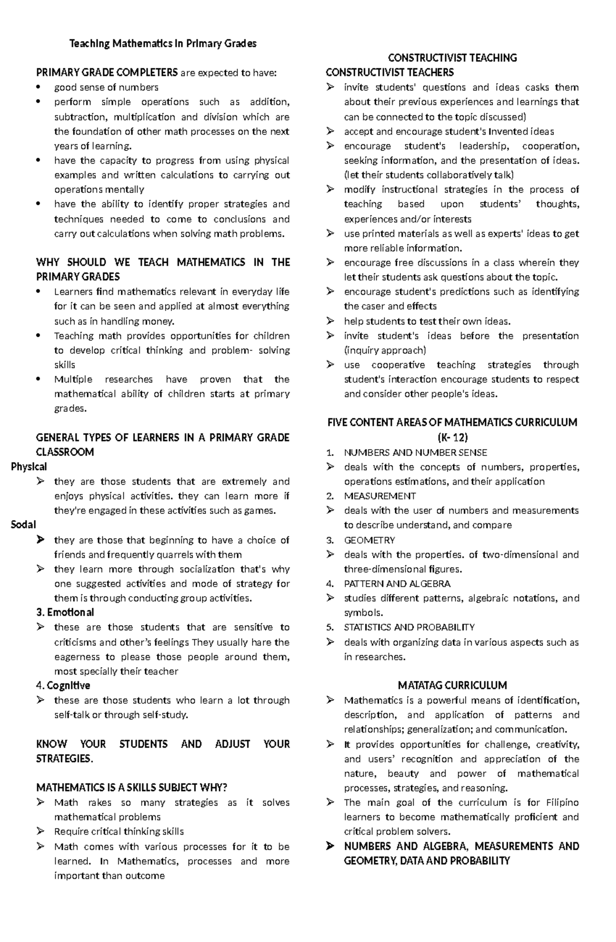 Teaching Mathematics in Primary Grades reviewer - Teaching Mathematics in Primary Grades PRIMARY ...