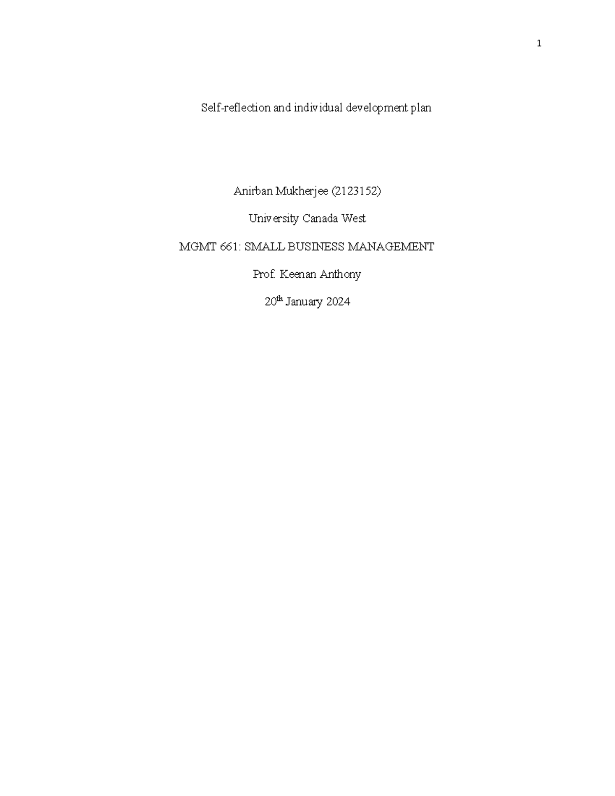 Individual Assignment 1 - Self-reflection and individual development plan Anirban Mukherjee ...