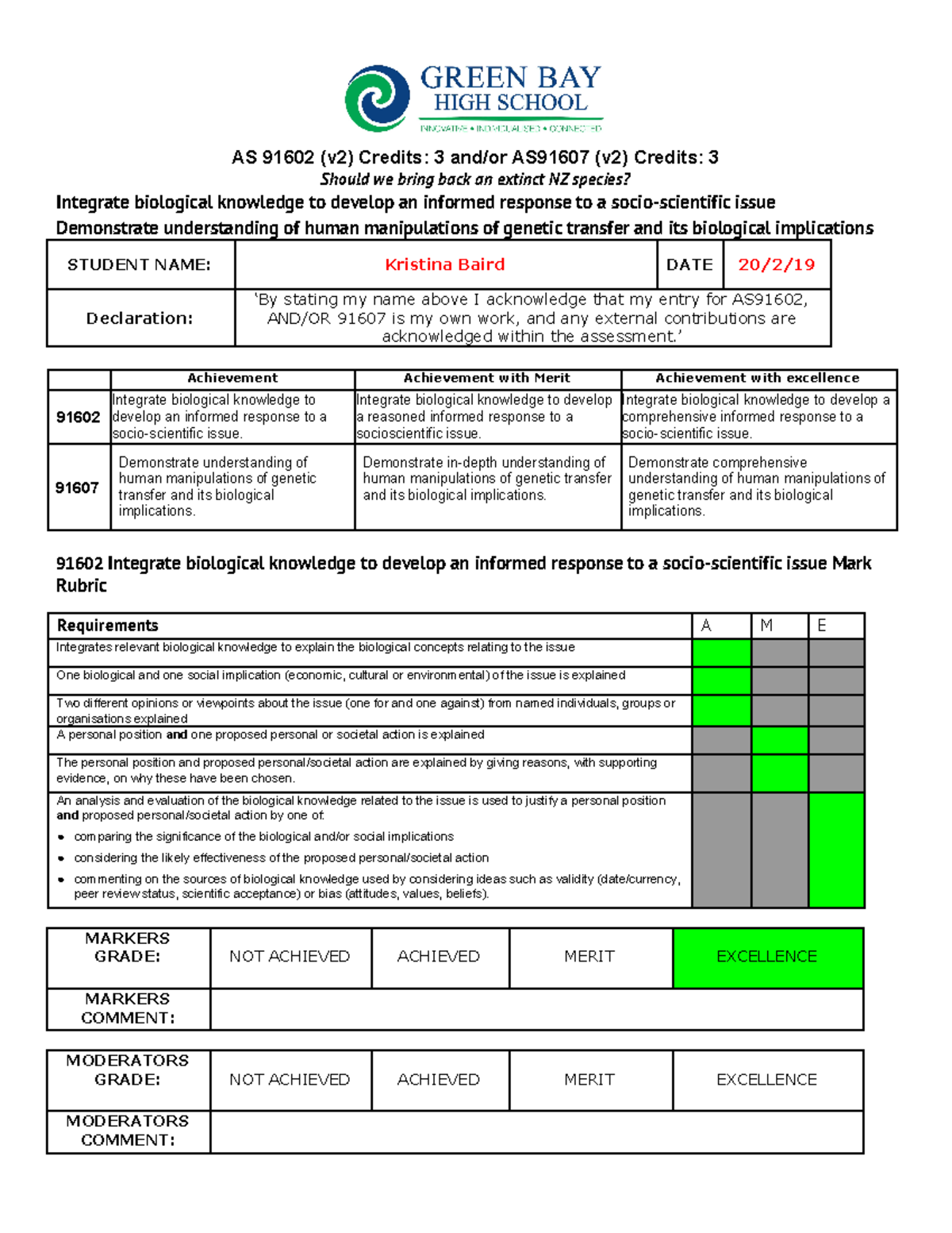 91602, 91607 Extinct Species - AS 91602 (v2) Credits: 3 and/or AS91607 ...