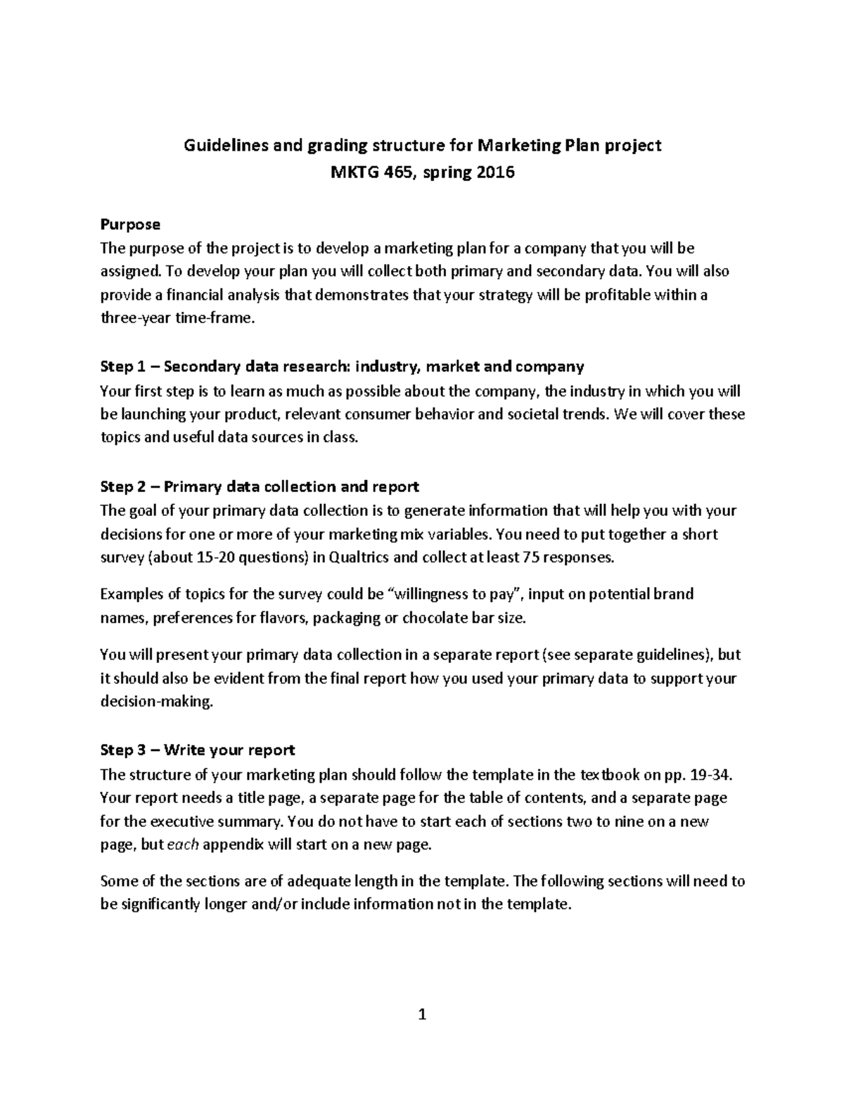 MKTG 465 s16 Marketing Plan Project - Guidelines and grading structure ...