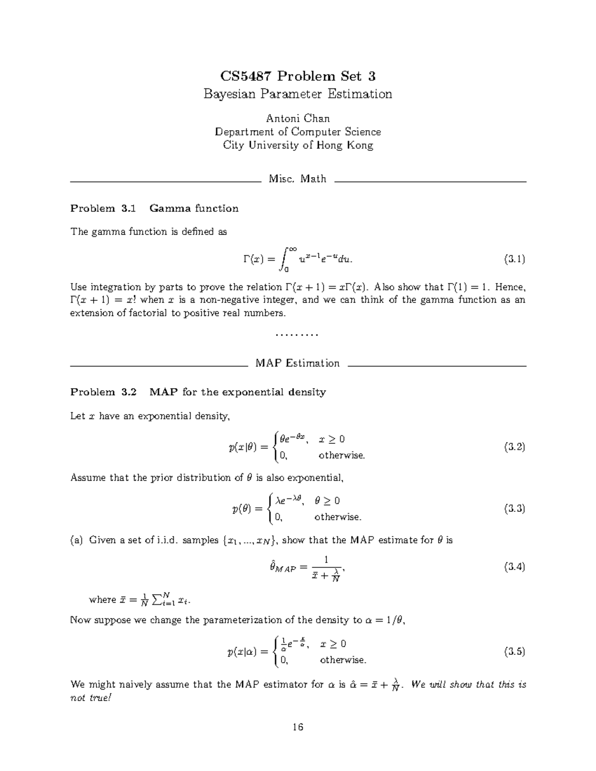 PS-3 - 123 - CS5487 Problem Set 3 Bayesian Parameter Estimation Antoni Chan Department of ...