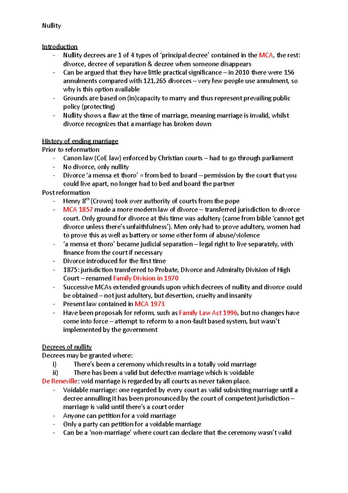 Nullity revision notes 1 - Introduction - Nullity decrees are 1 of 4 ...