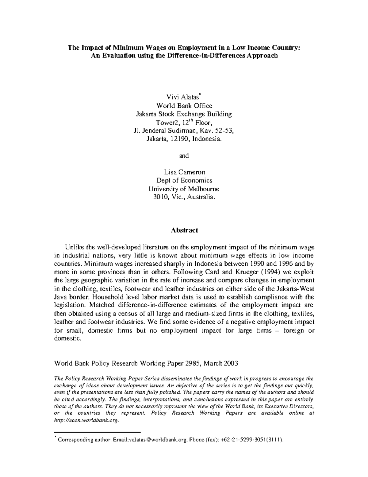 Multi 0page - For students learning - The Impact of Minimum Wages on ...