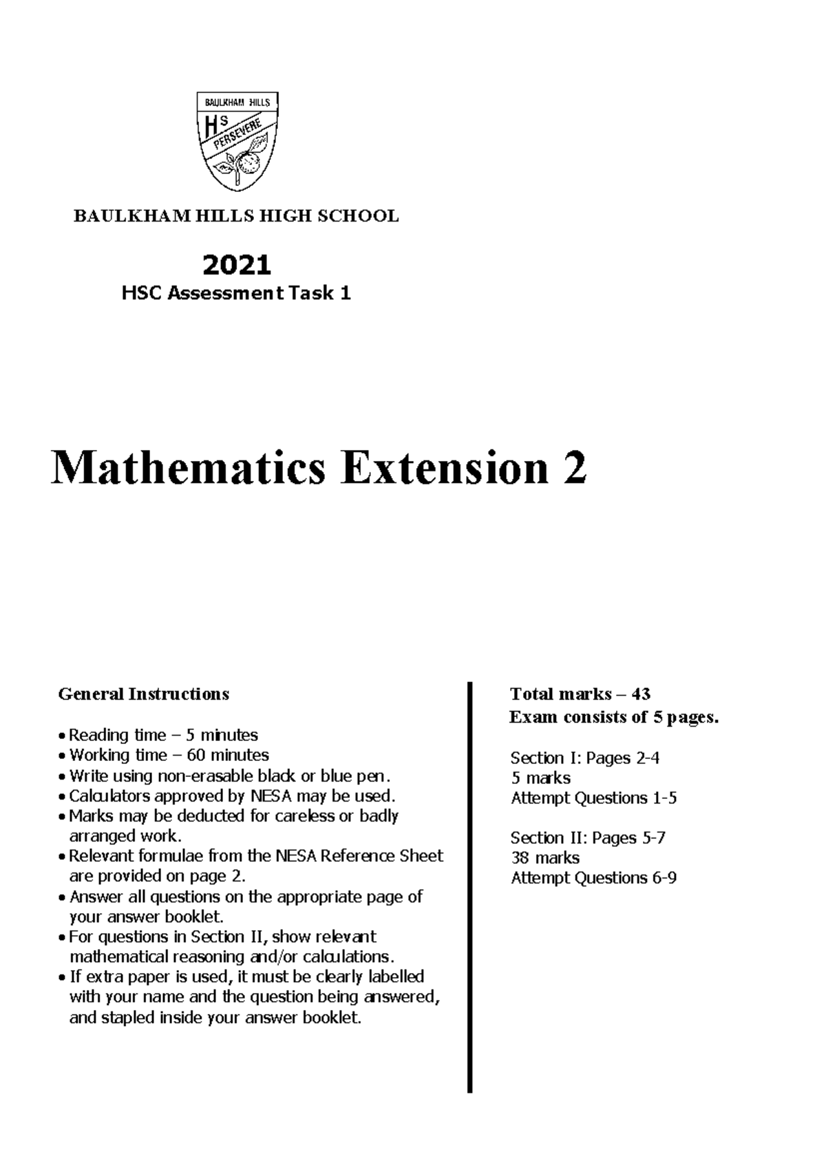 Baulko H1 X2 2021 - BAULKHAM HILLS HIGH SCHOOL 2021 HSC Assessment Task ...