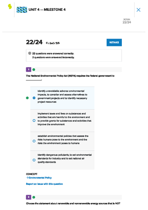 Environmental Science Milestone 1 - 1 20/22 that's 91% RETAKE 20 ...