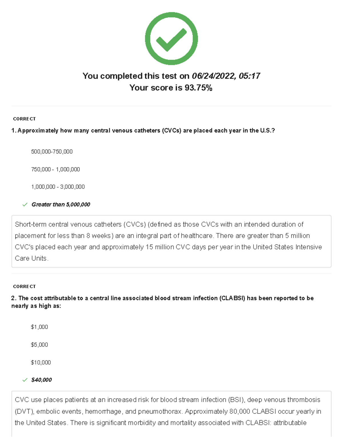 Dicon Training Insertion of Central Venous Catheters 3.... Post Test ...
