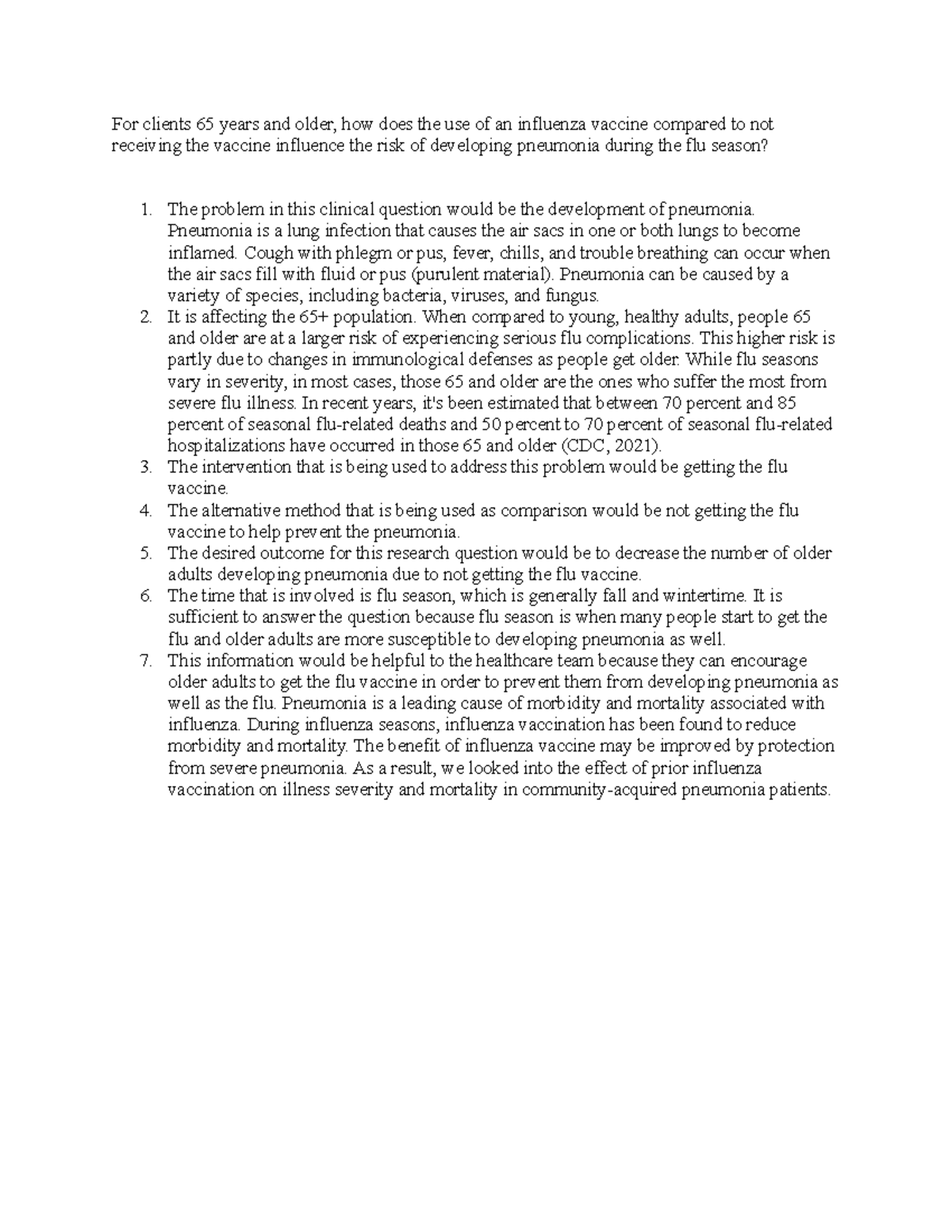 Clinical question - assignment - For clients 65 years and older, how ...