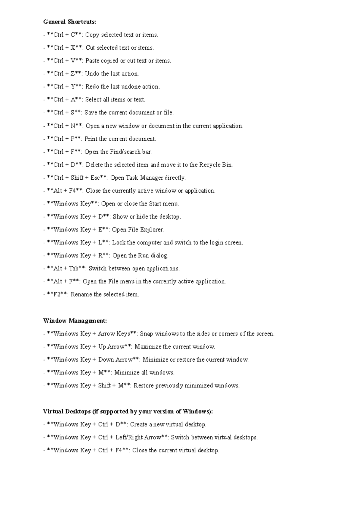 General Shortcuts - General Shortcuts: Ctrl + C: Copy selected text or ...