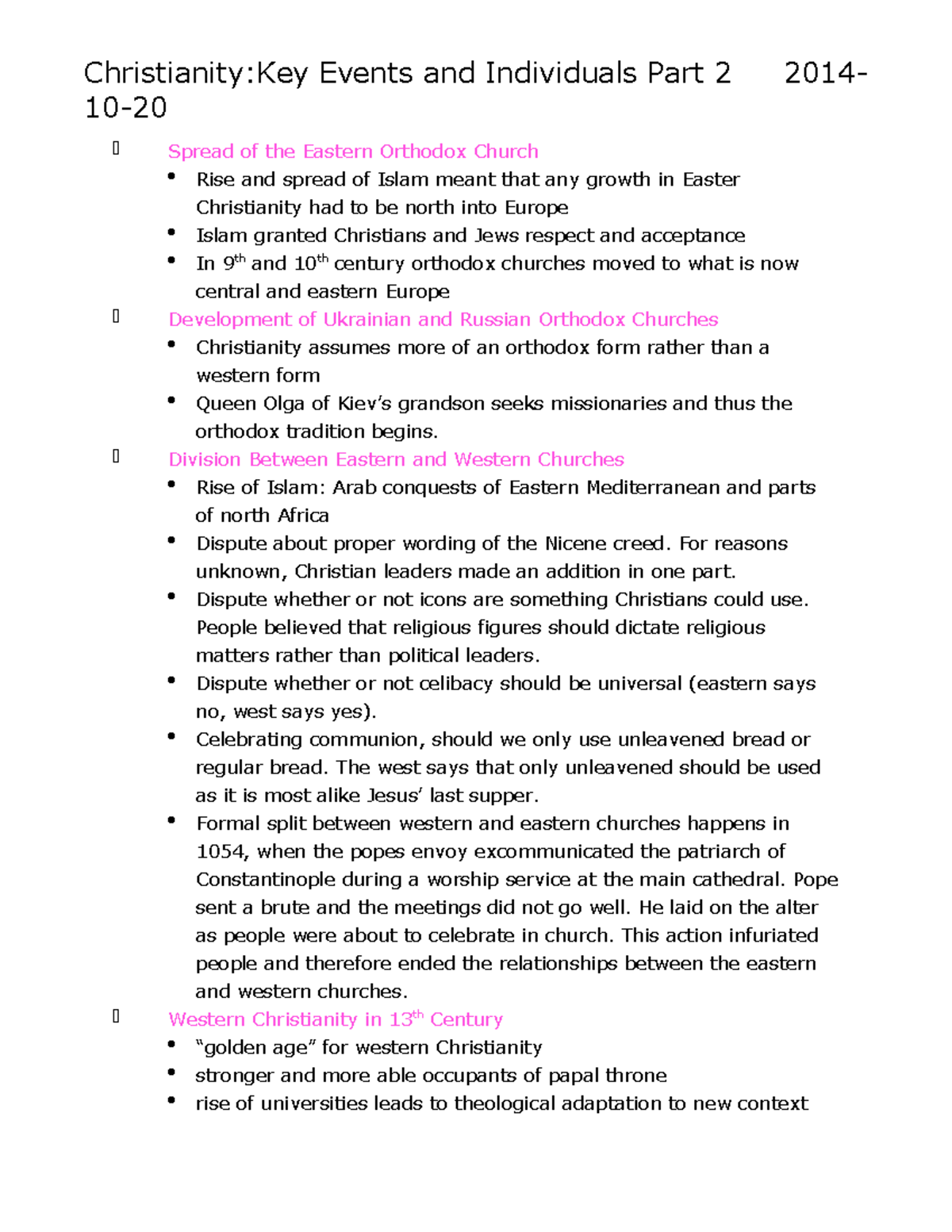 Lecture notes - christianity key individuels and events part 2 ...