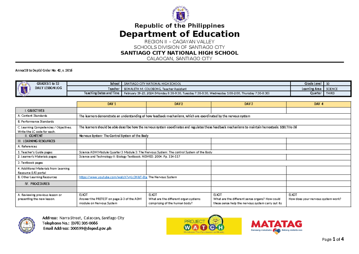 DLL Science g10 Quarter 3 February week 3 - Department of Education ...