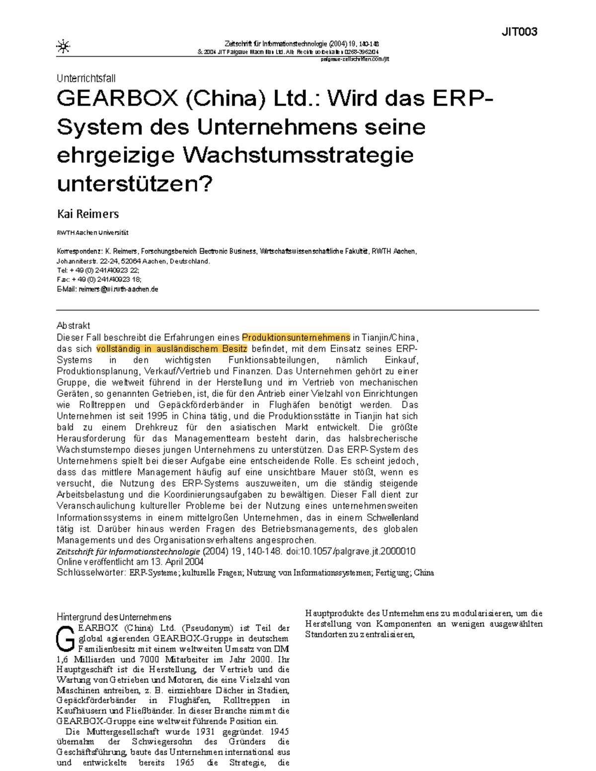 05 Case Study Gearbox de - G JIT Unterrichtsfall palgrave-zeitschriften/jit GEARBOX (China) Ltd ...