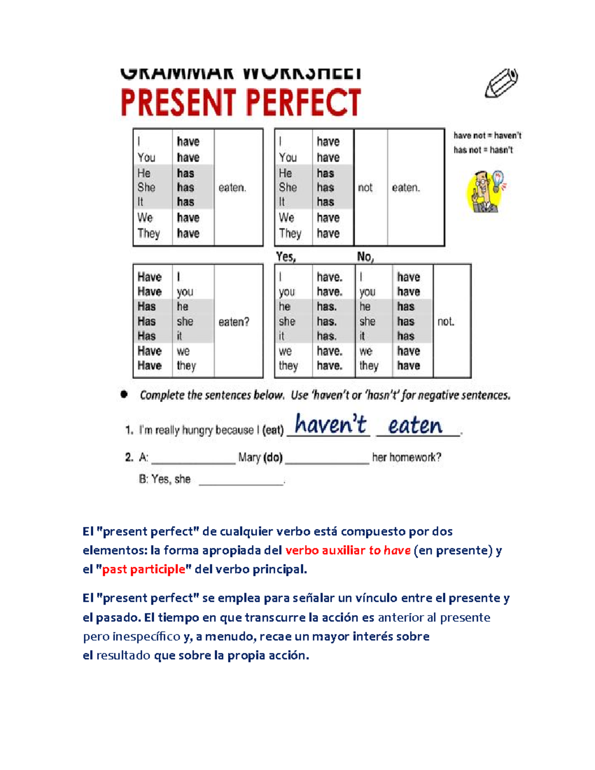 Present Perfect - El "present perfect" de cualquier verbo está ...