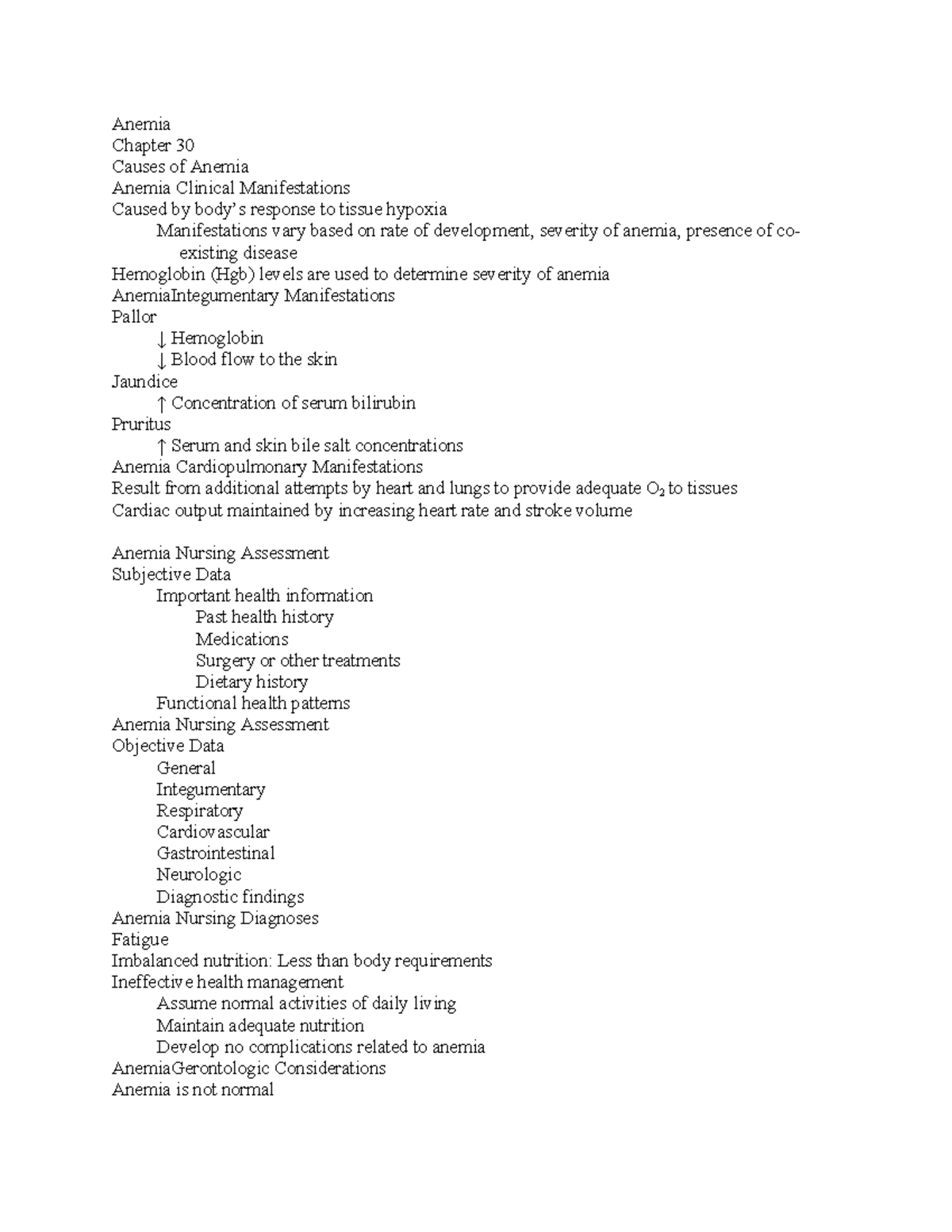 Anemia notes adv concepts - Anemia Chapter 30 Causes of Anemia Anemia ...