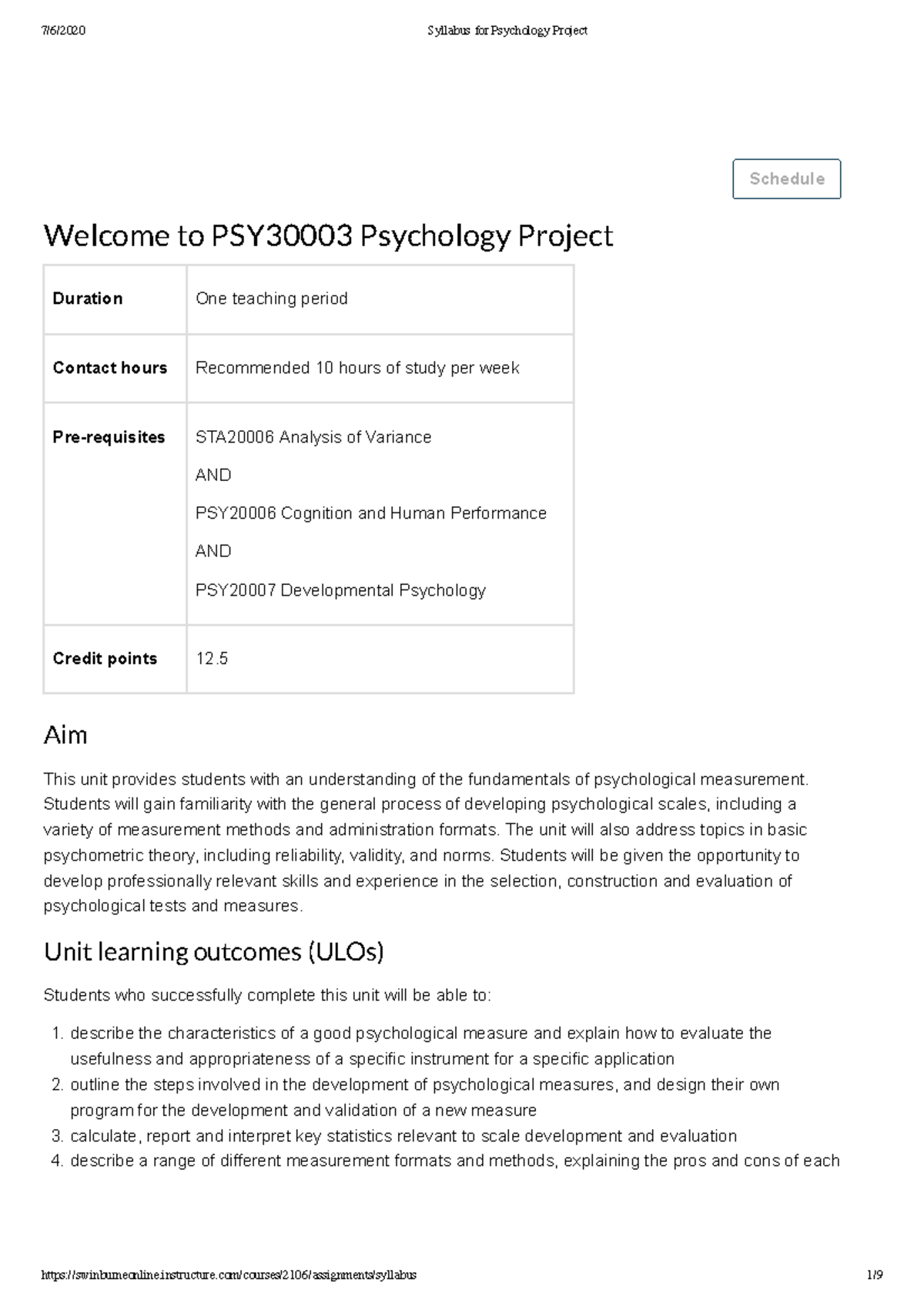 Syllabus for Psychology Project - Welcome to PSY30003 Psychology ...