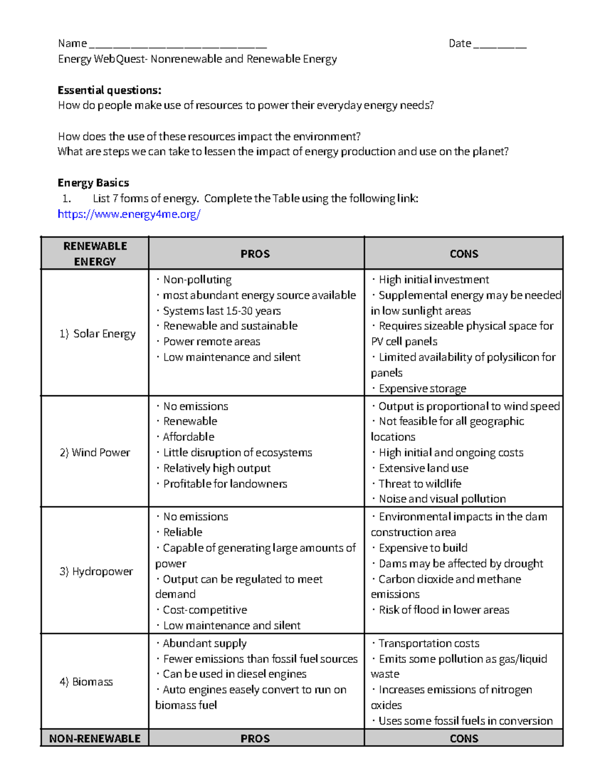 Energy Web Quest - Name ______________________________ Date ...