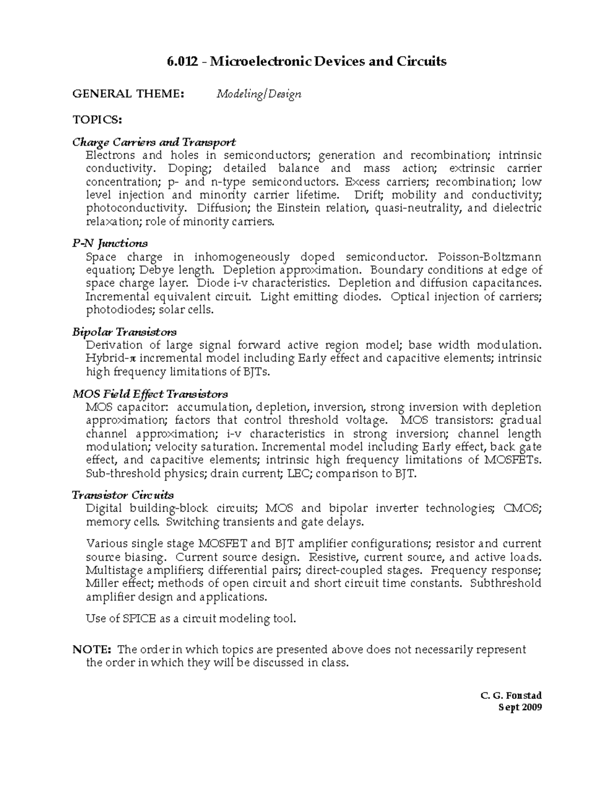 Syllabus of Microelectronic M.I.T Openware - 6 - Microelectronic ...