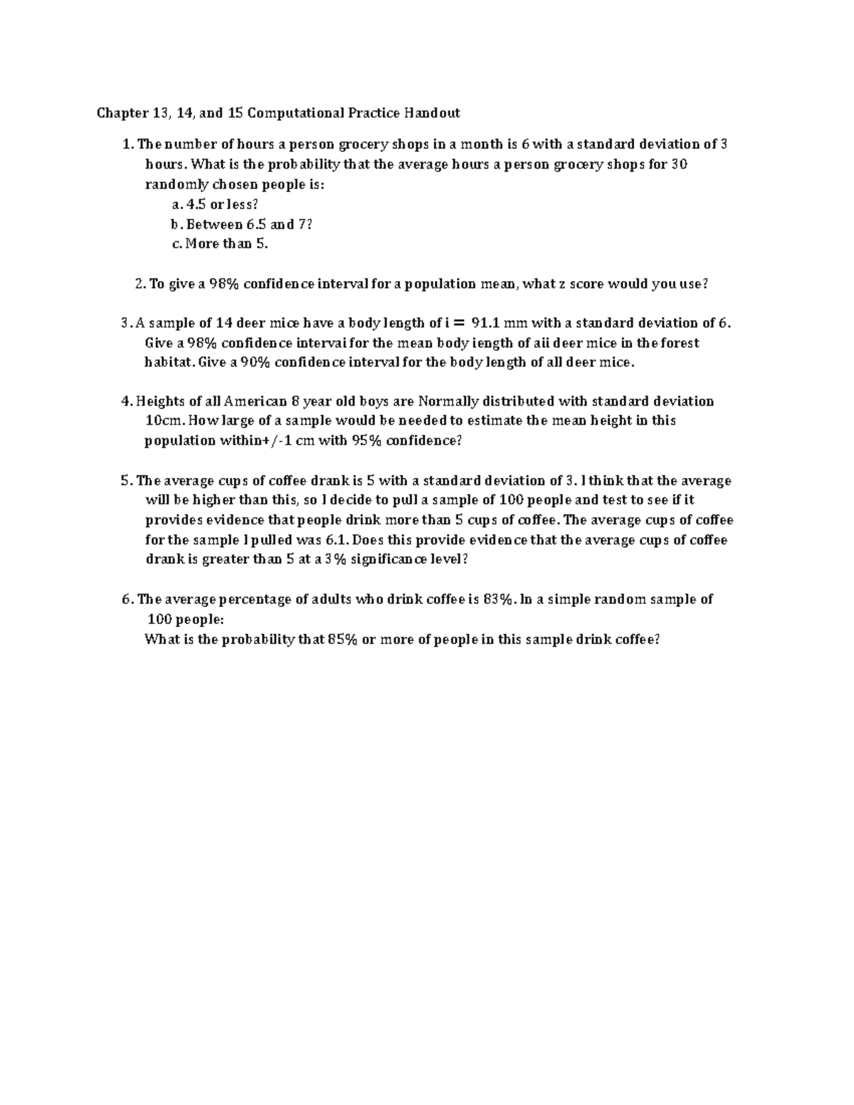 Exam 3 Computational Handout Chapter 13 14 And 15 Computational