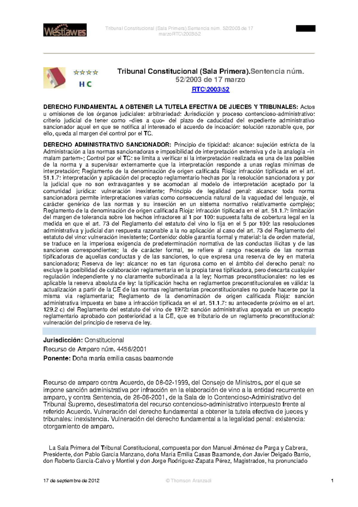 2.2 STC 52-2003 Principio ne bis in idem - marzoRTC\ 2003 \ 52 - Studocu