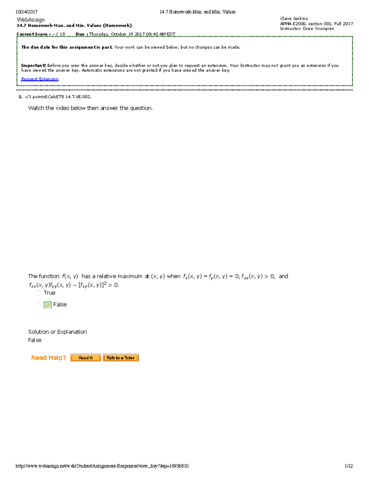 14.7 Homework-Max. and Min. Values - Current Score : – / 19 - Studocu