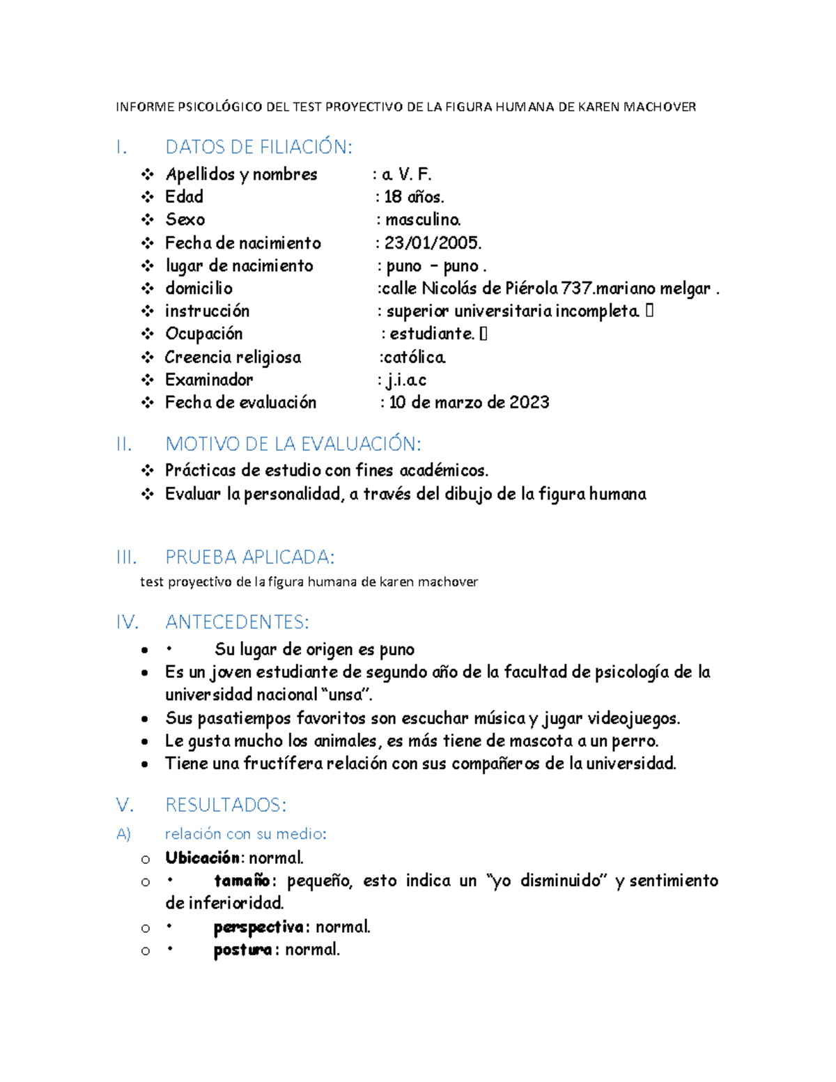 Ejemplo De Informe Psicologico Clinico Infantil Coleccion De Ejemplo