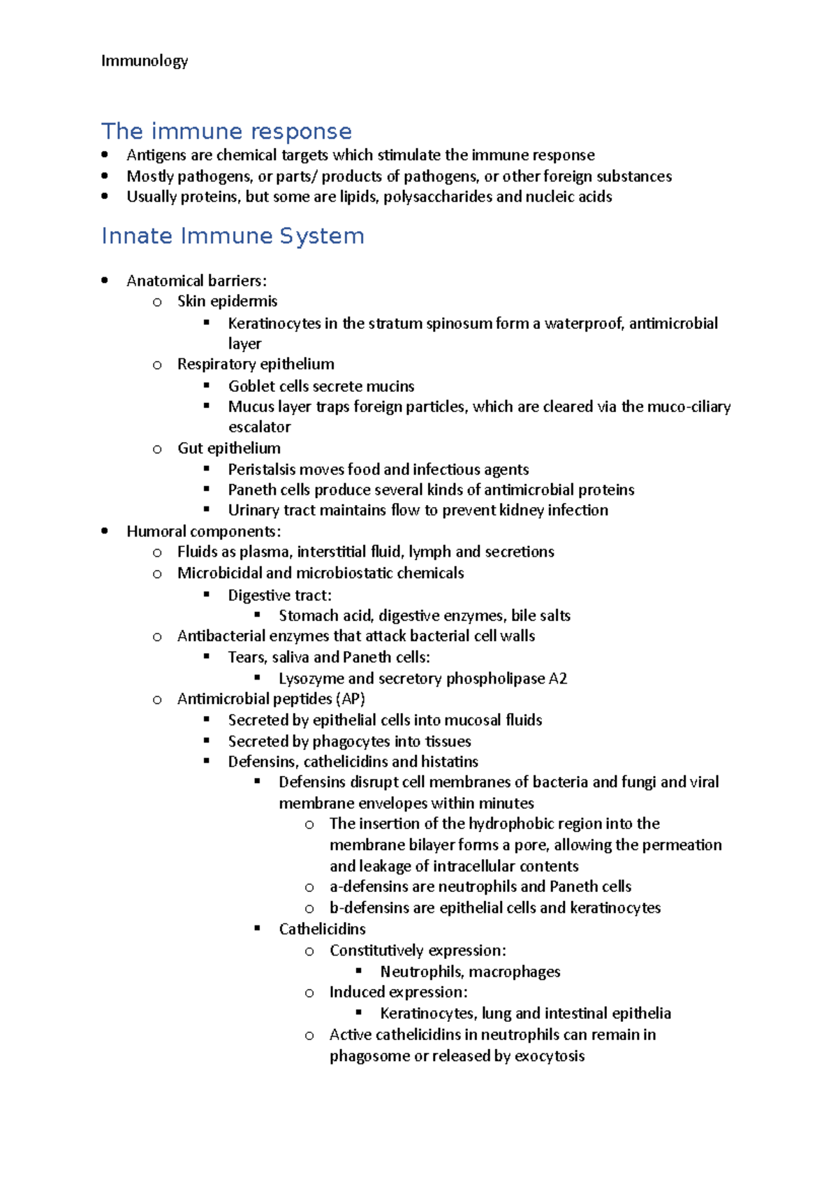 Immunology notes - The immune response Antigens are chemical targets ...
