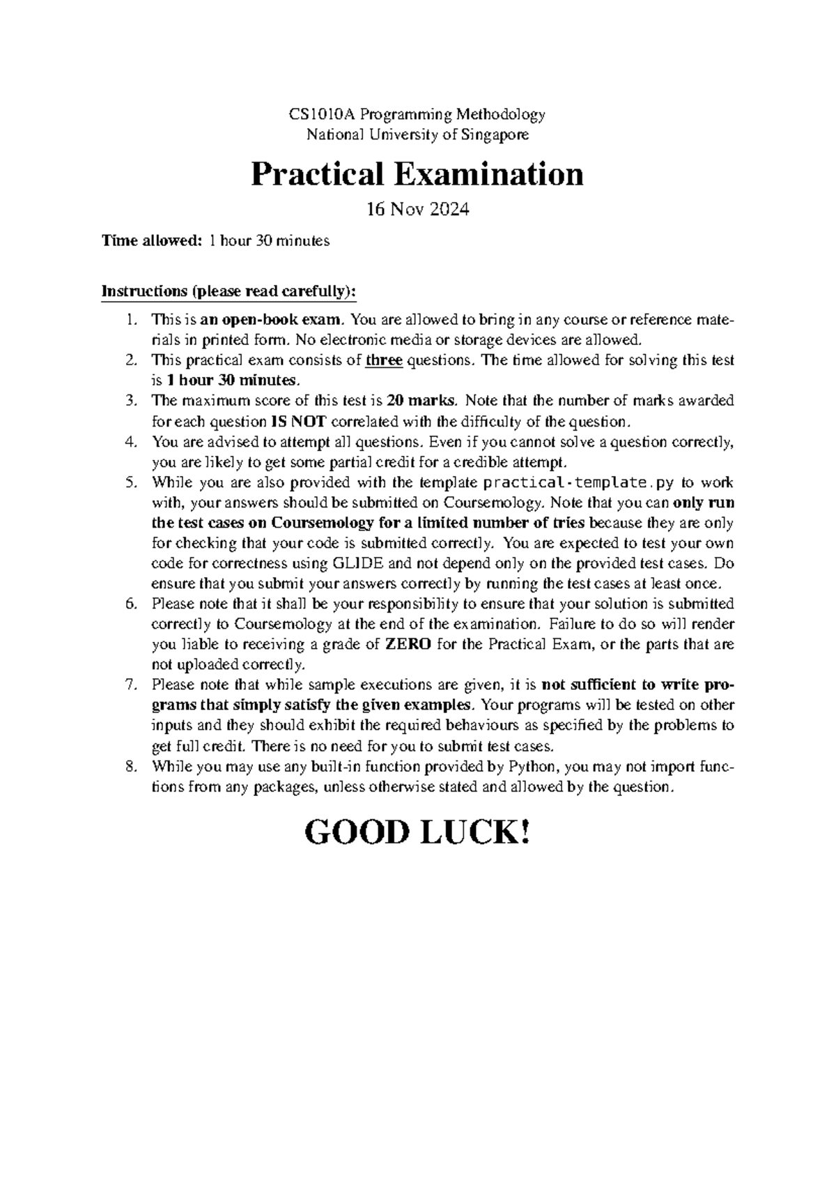 Practical - yes - CS1010A Programming Methodology National University ...