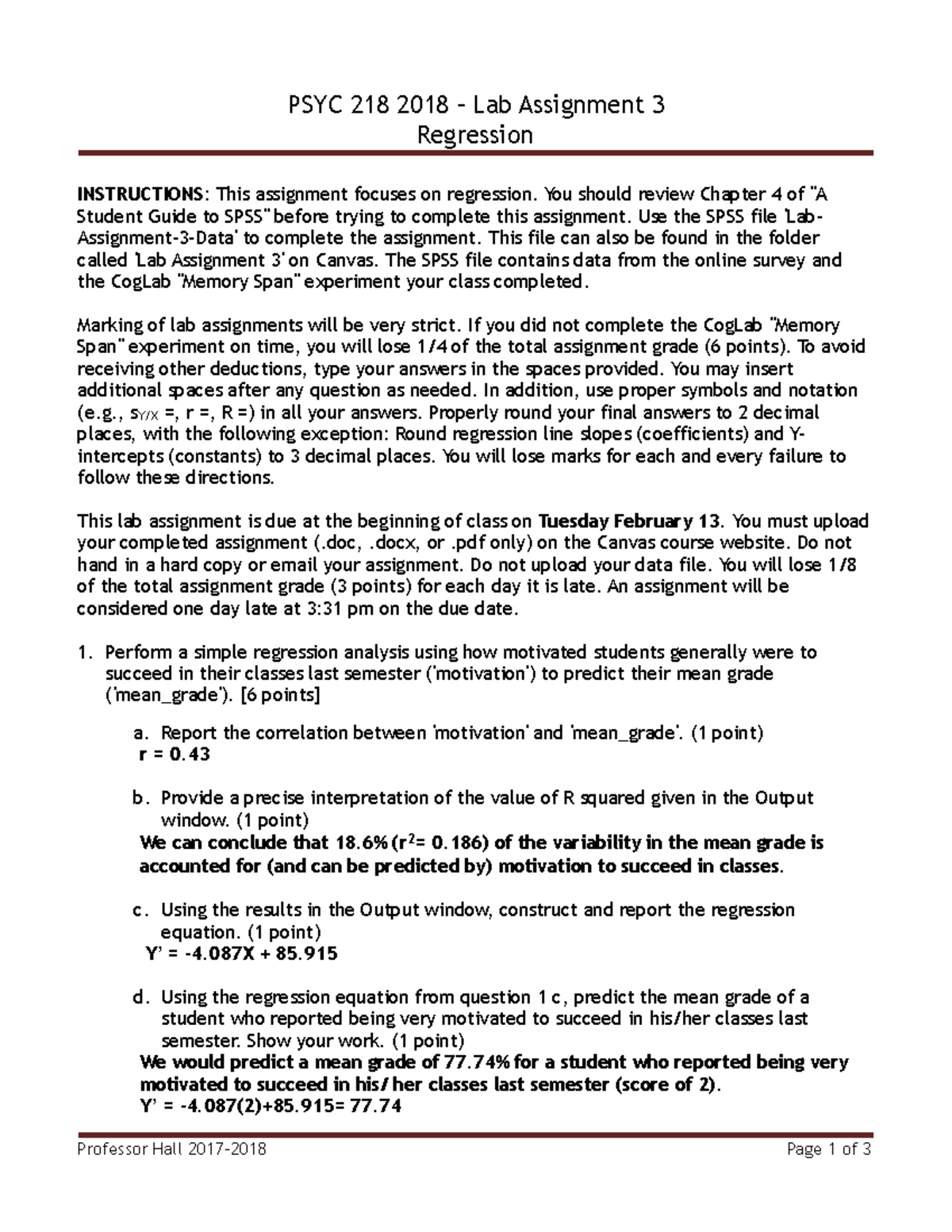 Lab Assignment 3 2018 - Student Name: Joyce Pang Wing Yi Student Number: 11258167 Section Number ...