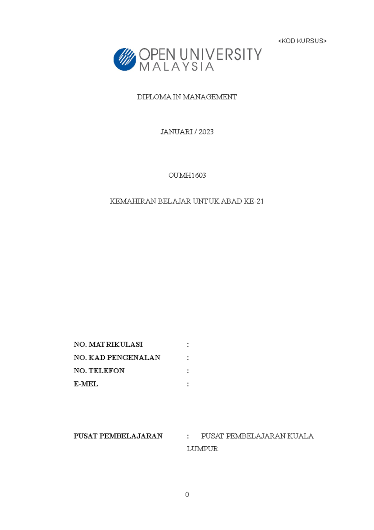 OUMH1603 - draf asgmnt - DIPLOMA IN MANAGEMENT JANUARI / 2023 OUMH ...