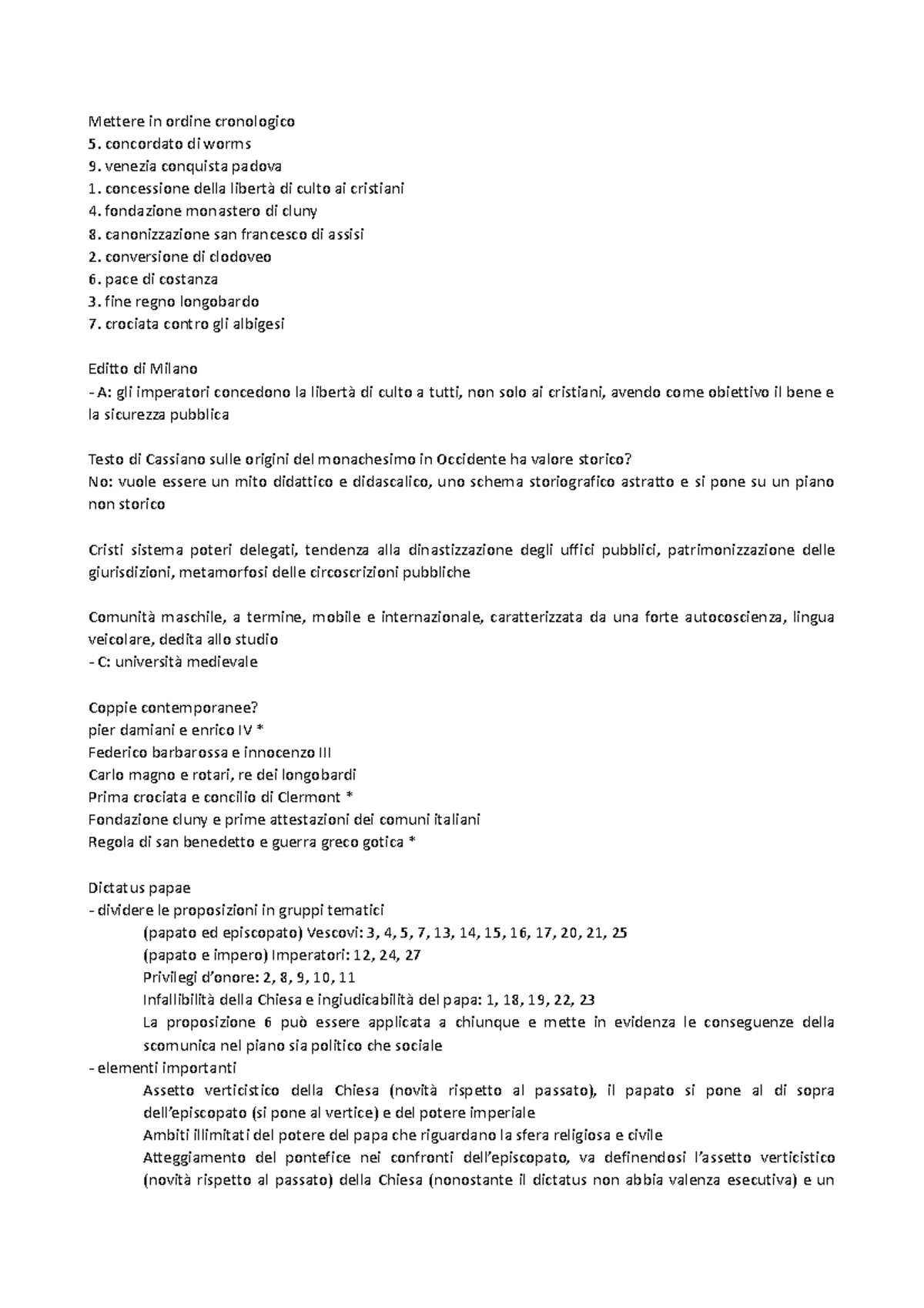 Esercitazione - fac simile dell'esame - Mettere in ordine cronologico 5 ...