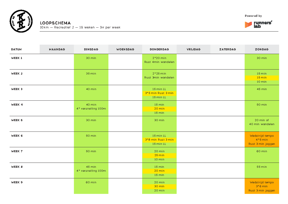 Loopschema van Gill - A A A LOOPSCHEMA 10km — Recreatief 2 — 15 weken ...